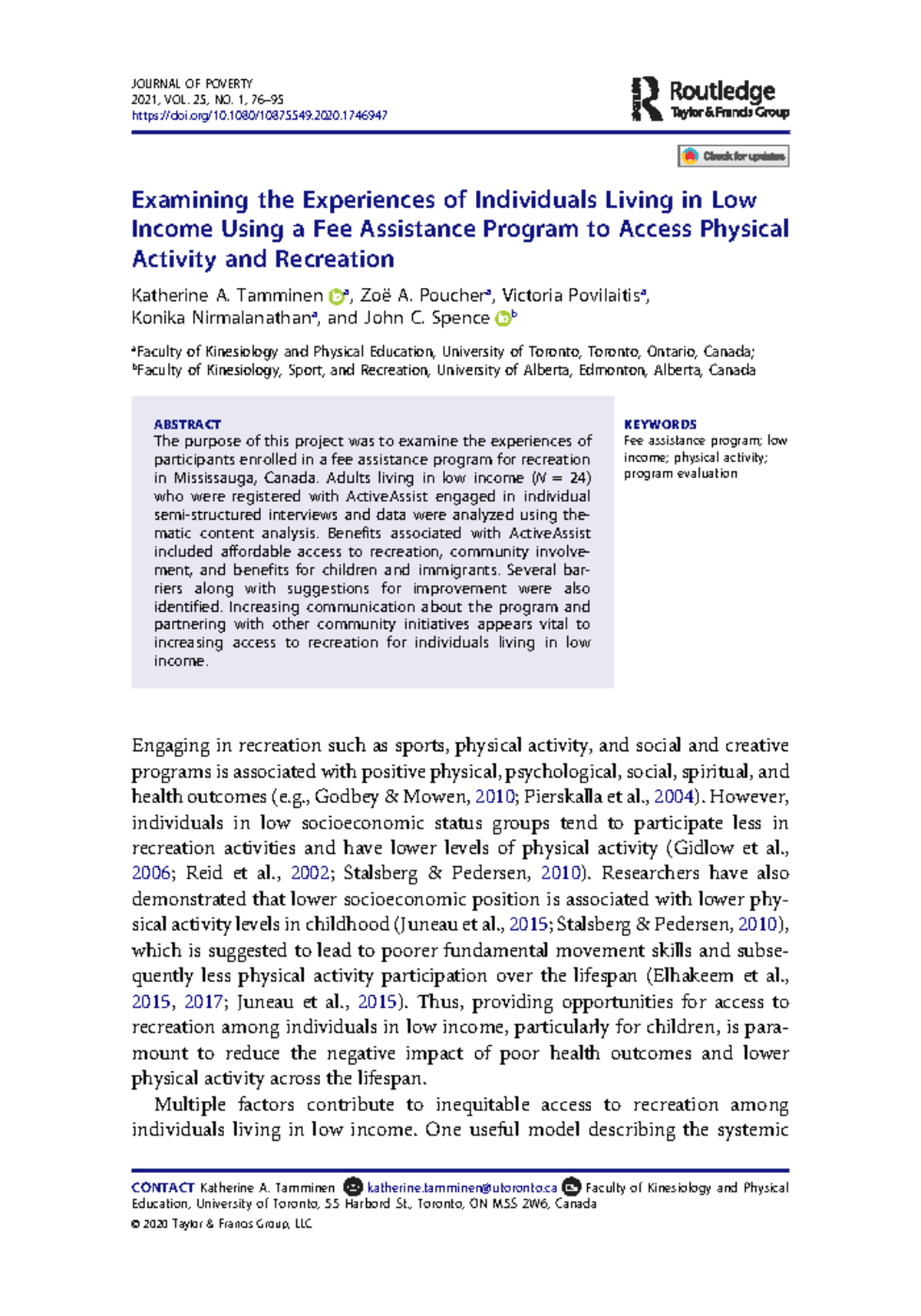 Lecture 1 - Readings - Examining the Experiences of Individuals Living ...