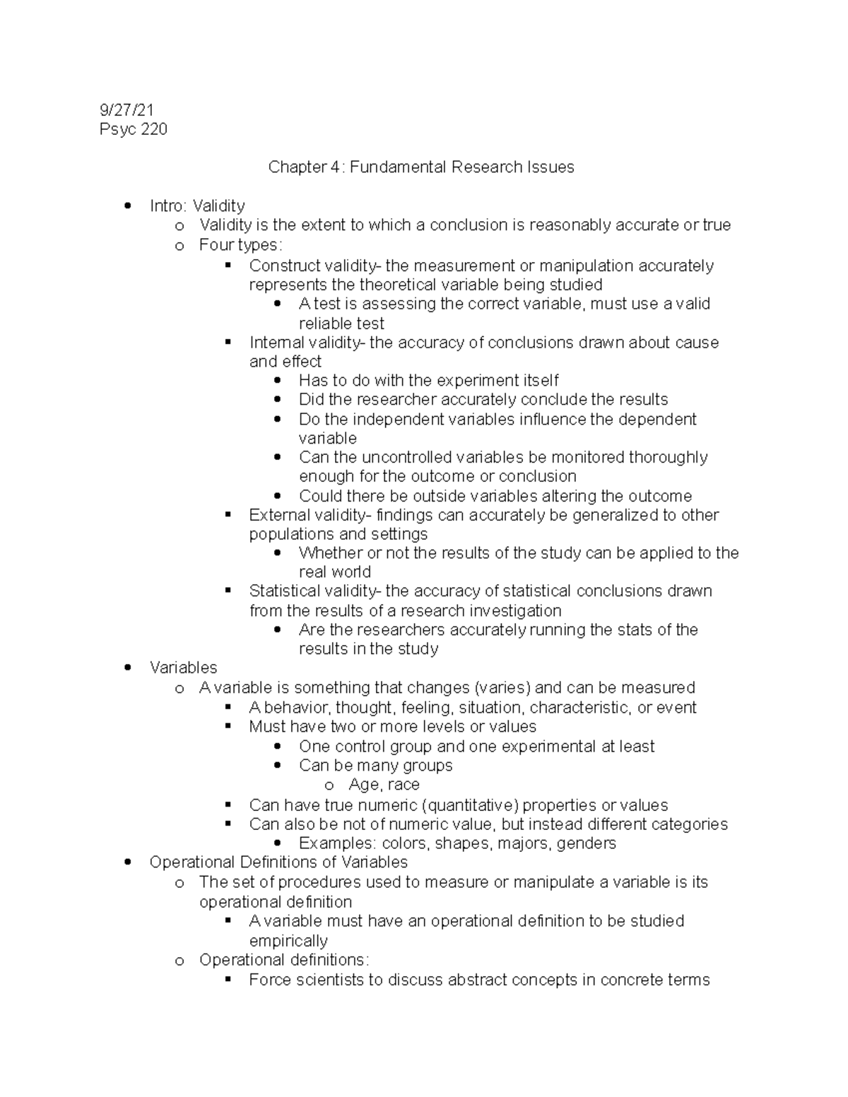 Ch 4 Operational Definitions - 9/27/ Psyc 220 Chapter 4: Fundamental ...