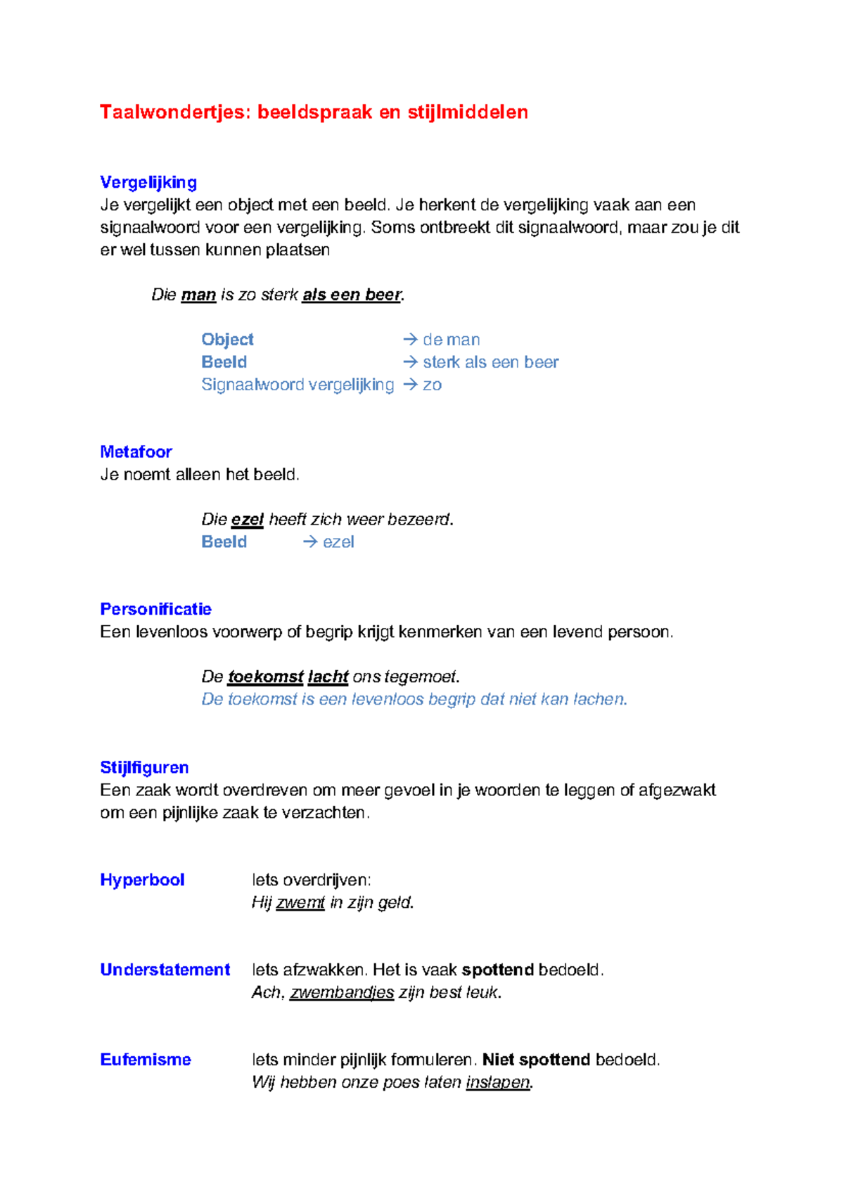 Toetsstof TM5 - 3V Nederlands Toetsstof - Taalwondertjes: beeldspraak ...
