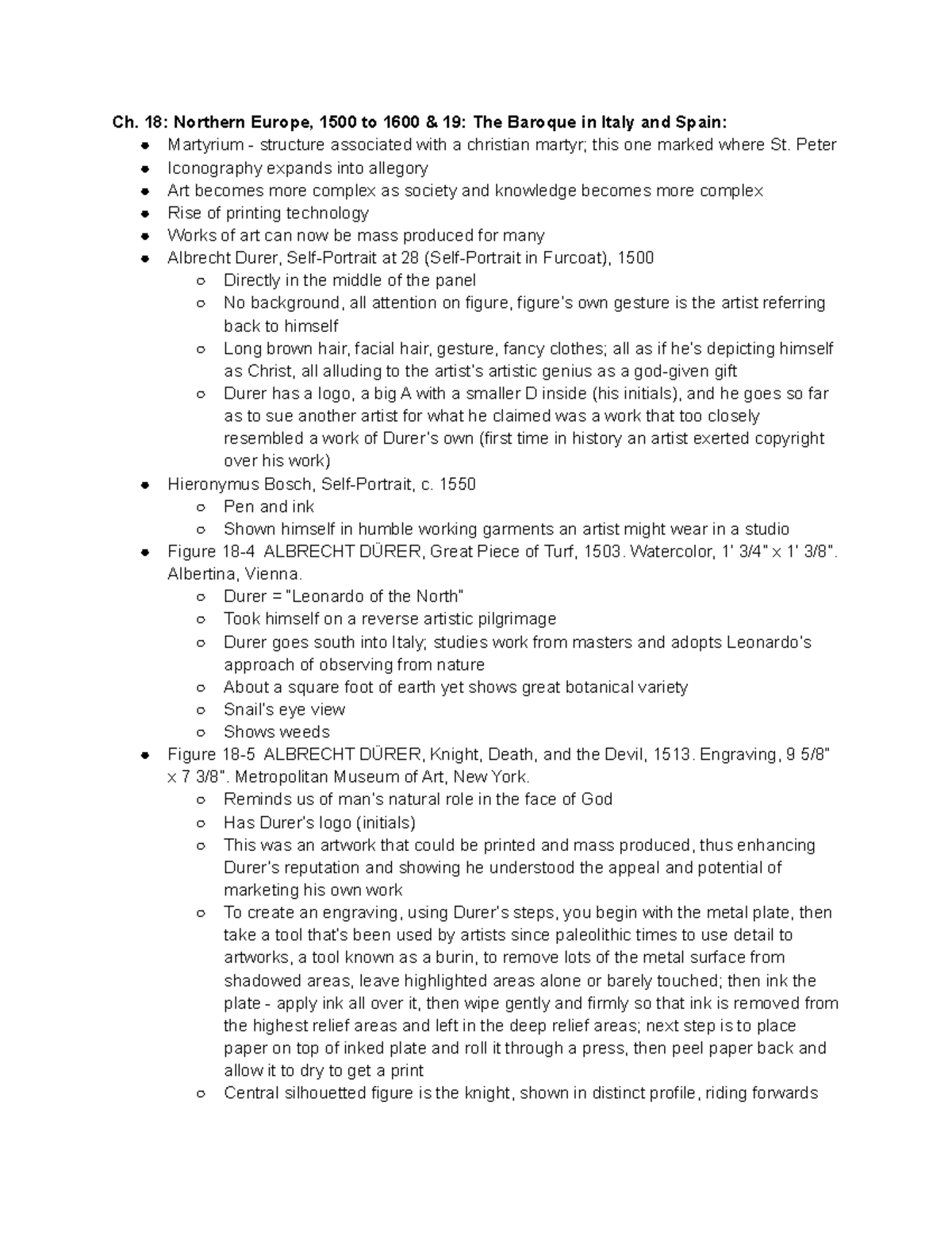 ARTH 110 Chapter 18 - Ch. 18: Northern Europe, 1500 to 1600 & 19: The ...