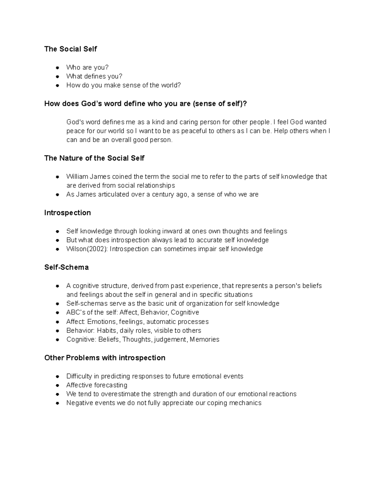 Social Psychology Topic 2 - The Social Self Who are you? What defines ...