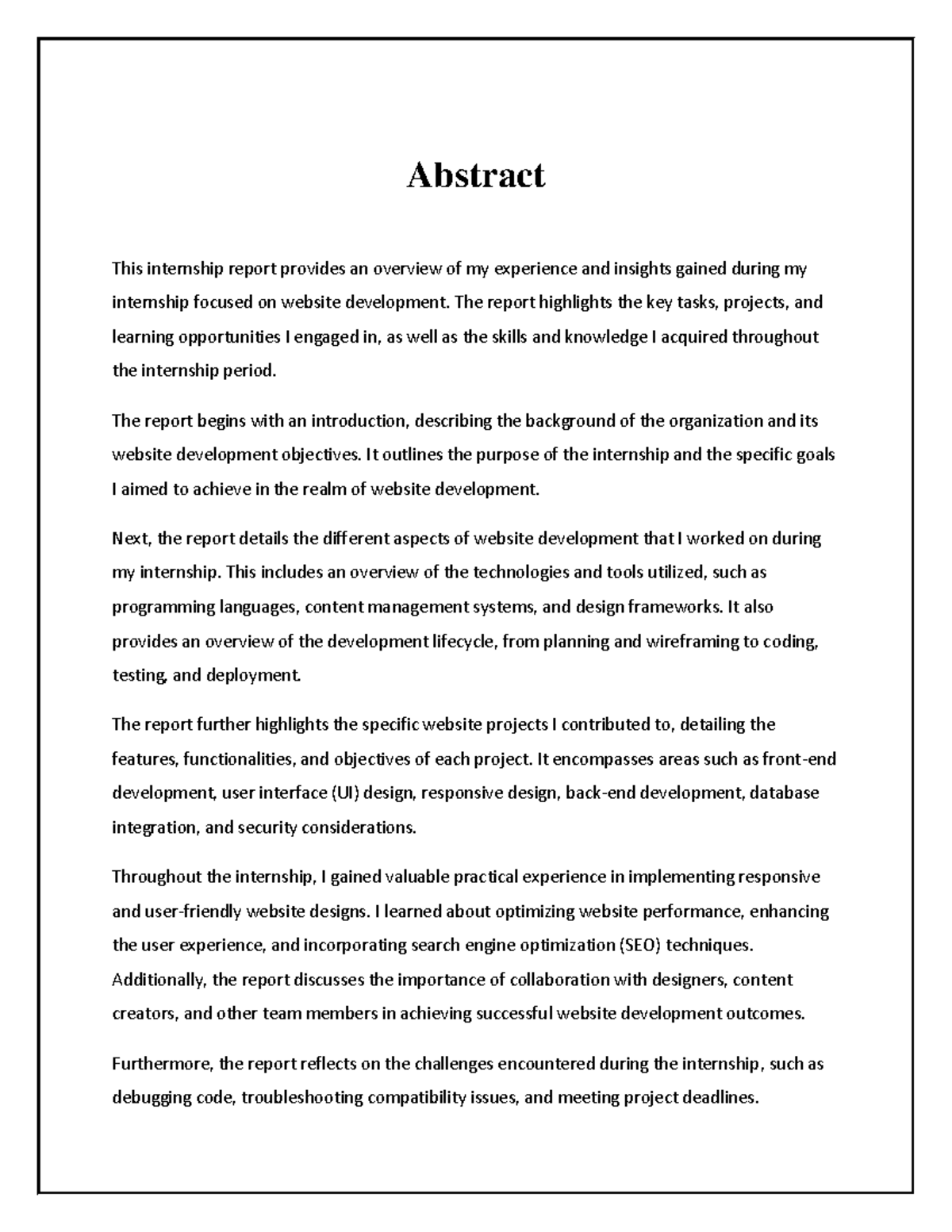 Intern Report Saad - Abstract This internship report provides an ...