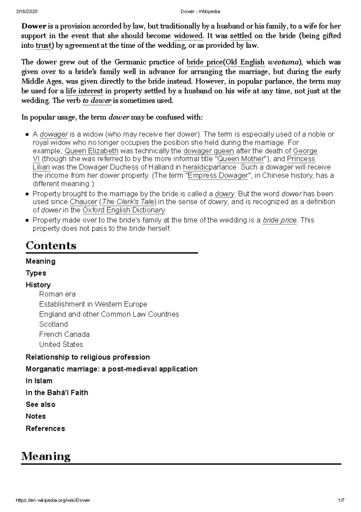 Dower - Family LAW - Dower is a provision accorded by law, but ...