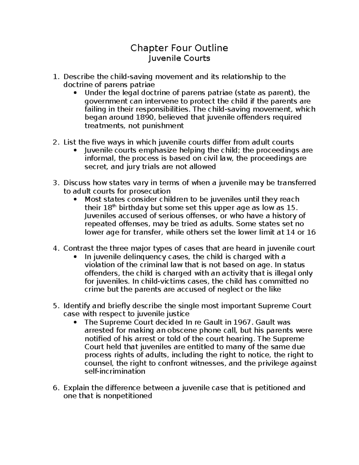 Chapter 4 Outline - Chapter Four Outline Juvenile Courts Describe the ...
