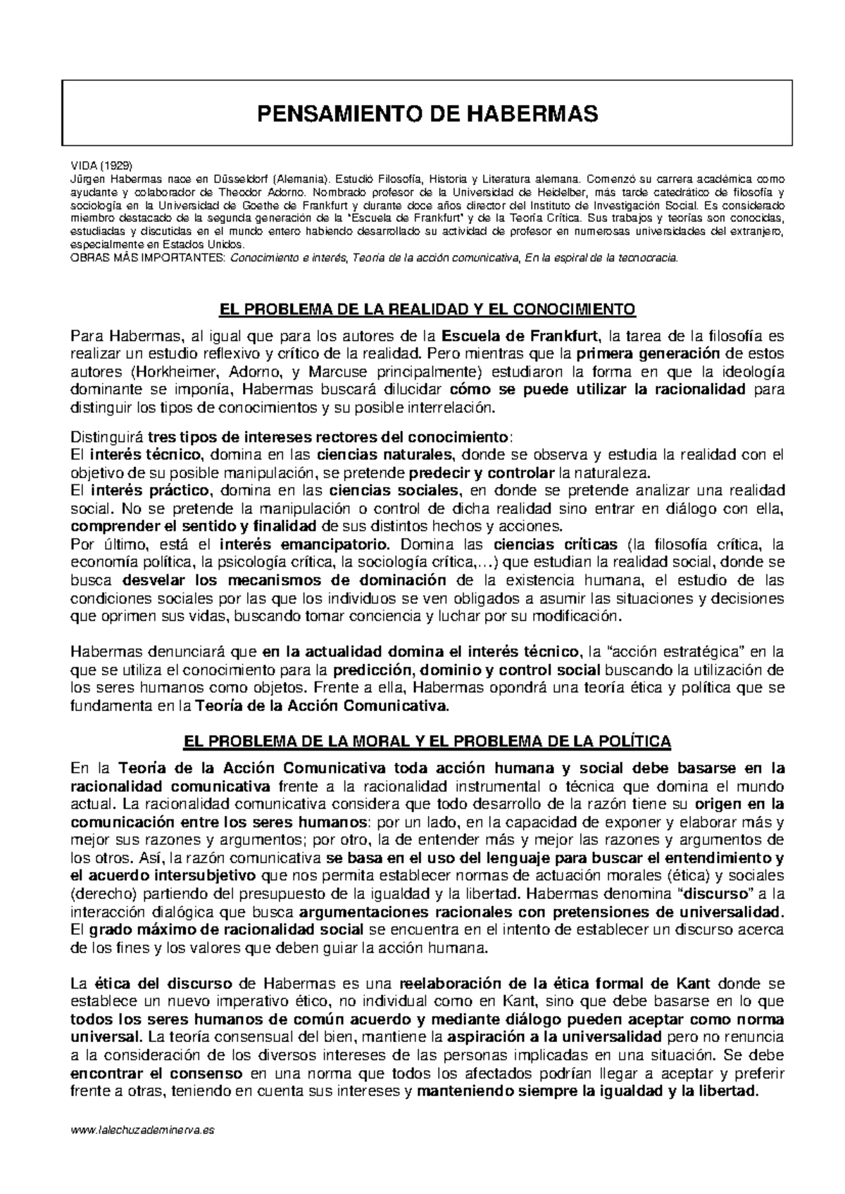 El Pensamiento de Habermas - lalechuzademinerva PENSAMIENTO DE HABERMAS VIDA (1929) Jürgen ...