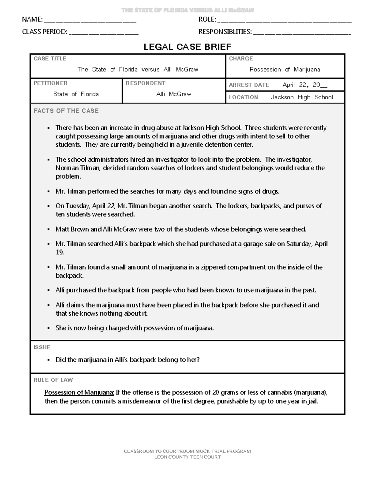 Mock Trial Cases - See Script - NAME ...