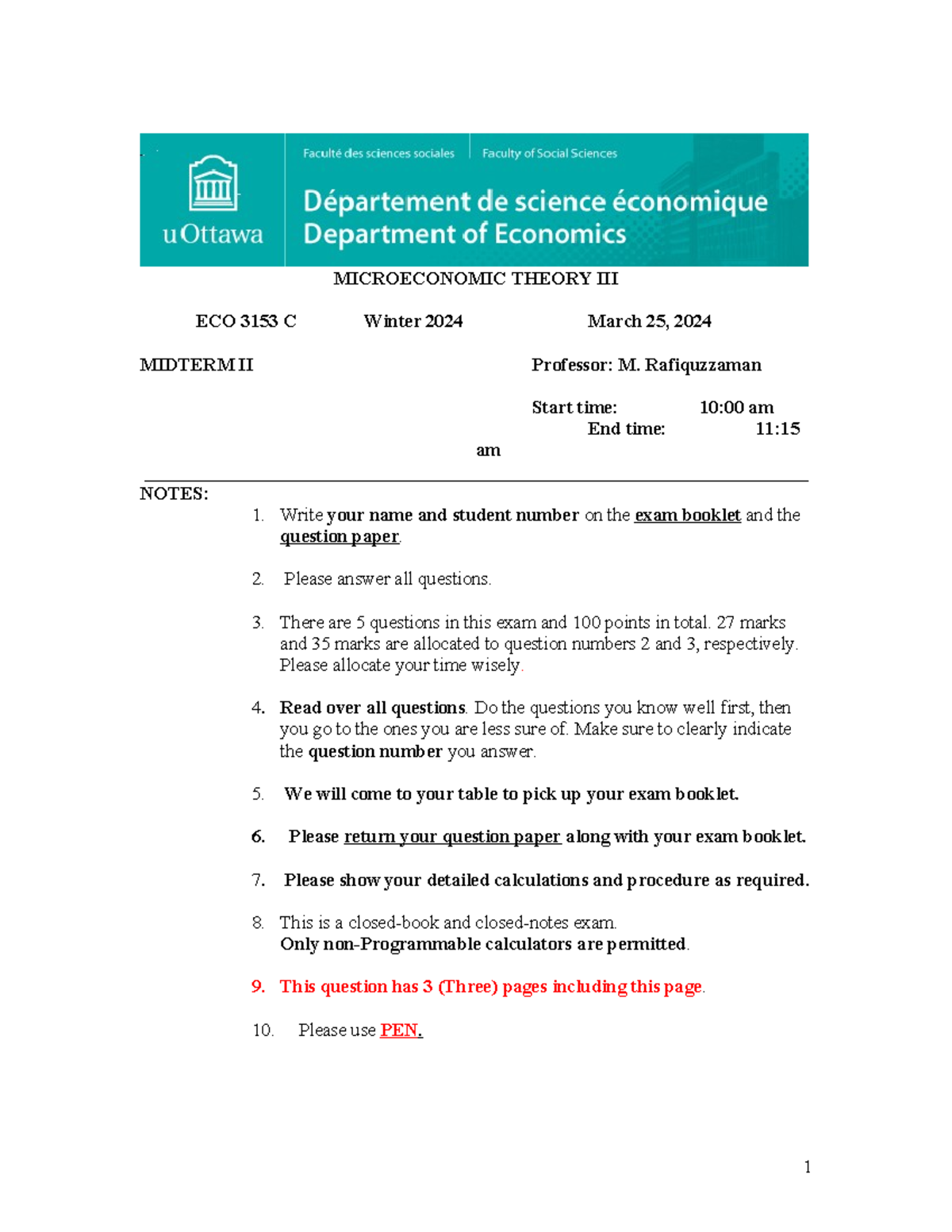 ECO3153 C Winter 2024 Midterm II Final Version - MICROECONOMIC THEORY ...