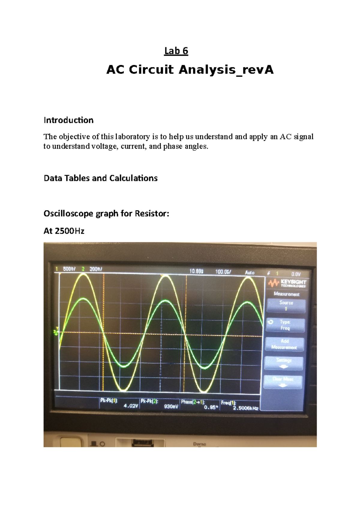 Lab 6 report - Lab 6 AC Circuit Analysis_revA Introduction The ...