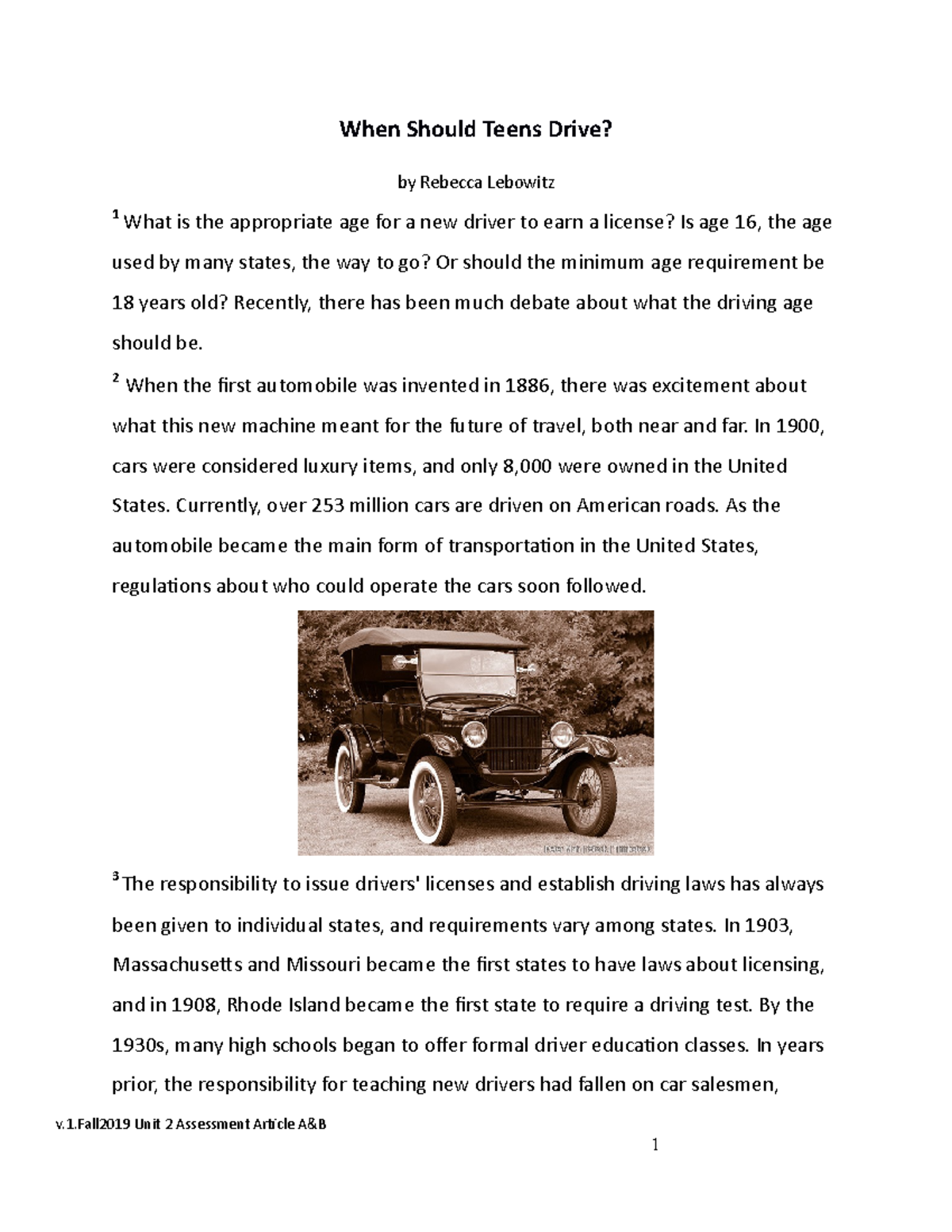 Unit -When Should Teens Drivearticle - When Should Teens Drive? by ...