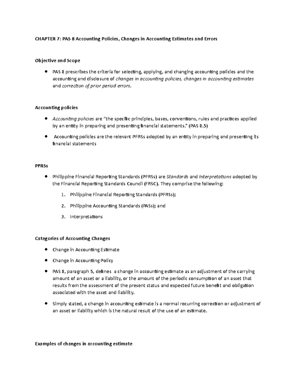 CFAS C7 PAS 8 - CHAPTER 7: PAS 8 ACCOUNTING POLICIES, CHANGES IN ...