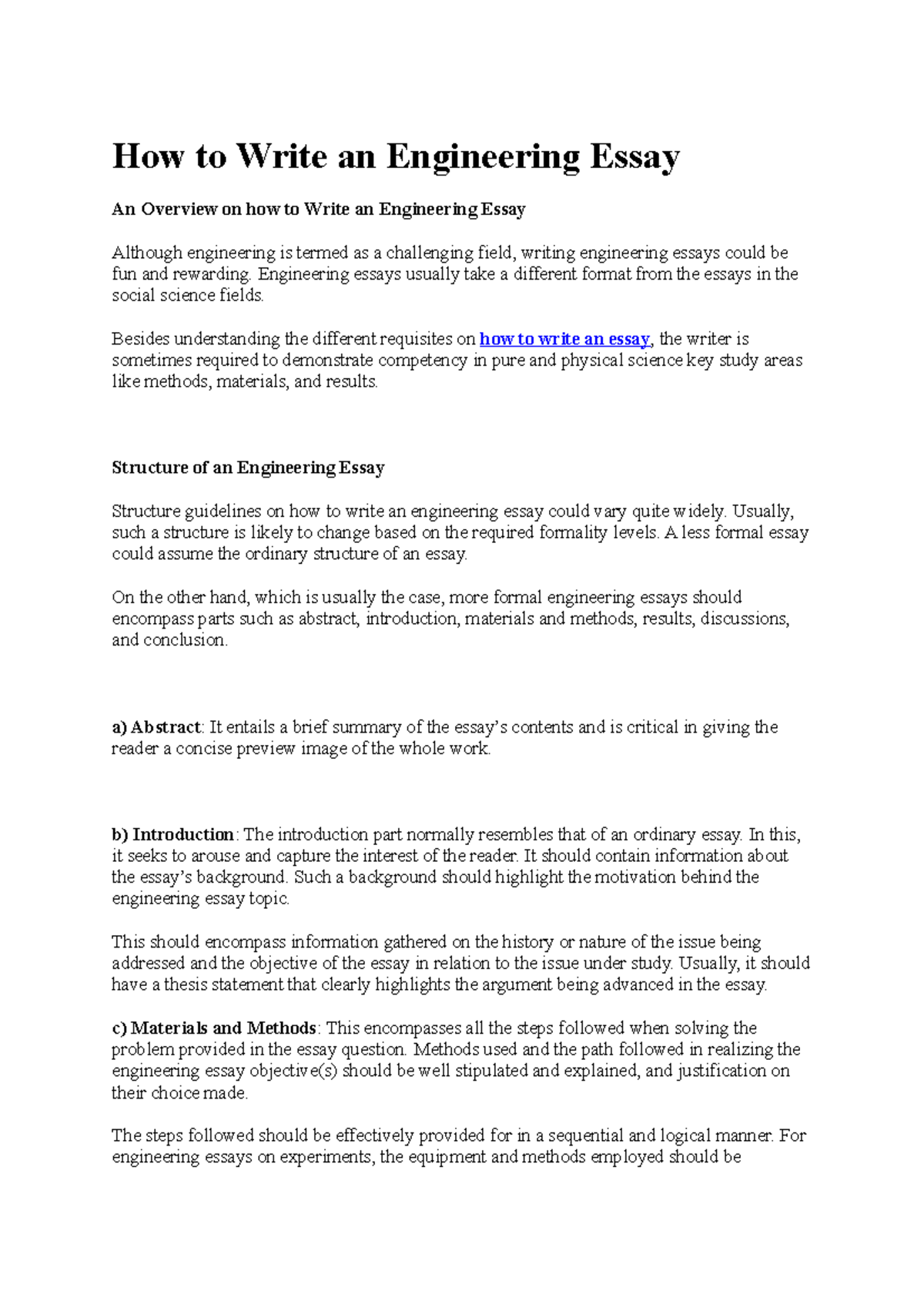 How to Write an Engineering Essay - Engineering essays usually take a ...