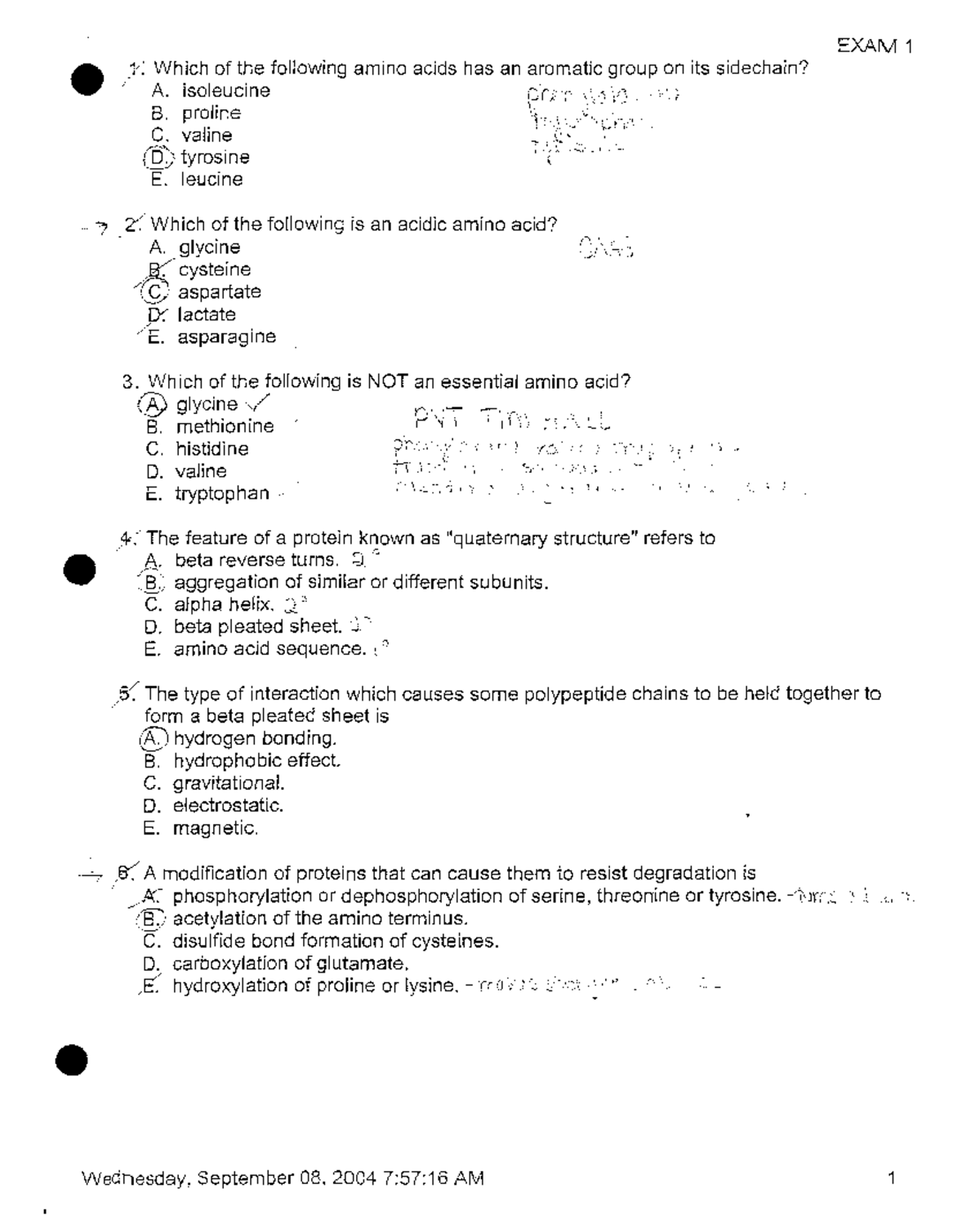 Exam 1 #6 2004 - Old practice exam - BCH 5735 - Studocu
