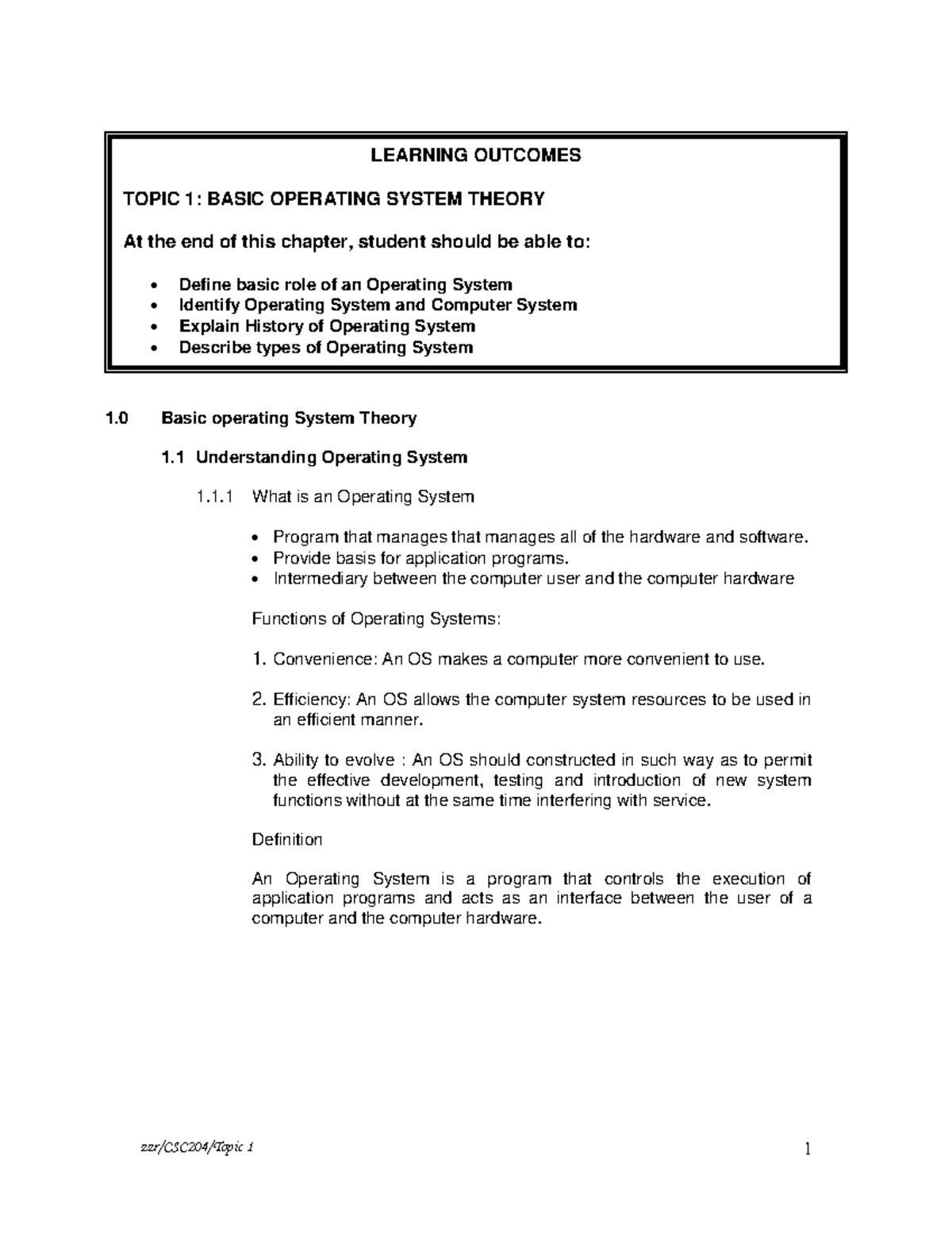 Combine 1 - Lecture notes 11 - zzr/CSC204/Topic 1 1 Basic operating ...