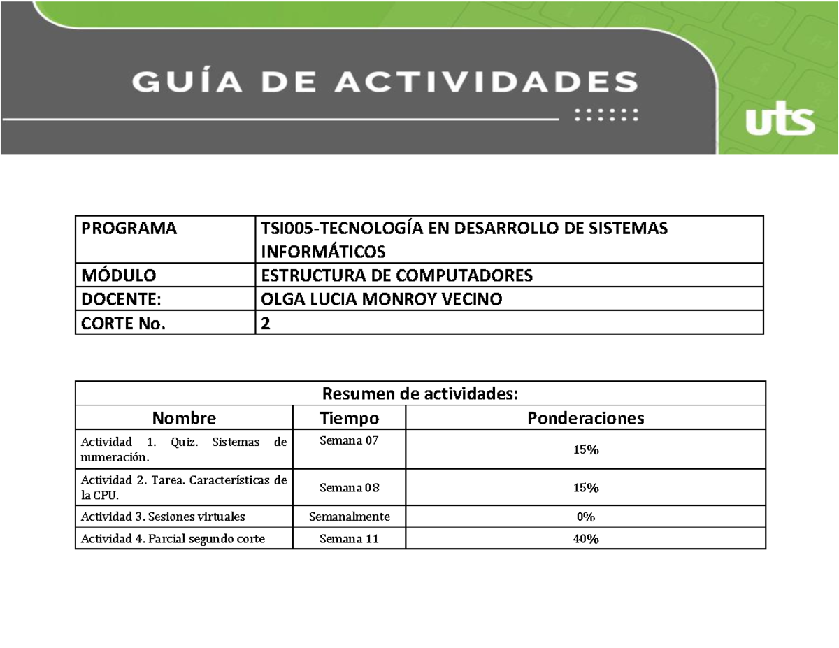 GUIA DE Actividades Corte 2 - PROGRAMA TSI005-TECNOLOGÕA EN DESARROLLO ...