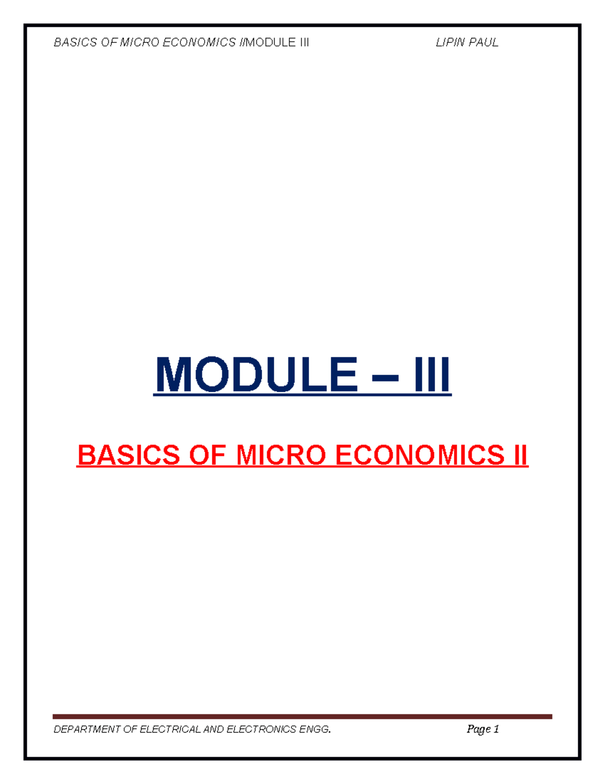 Module 3 Basics OF Micro Economics II - MODULE – III BASICS OF MICRO ...