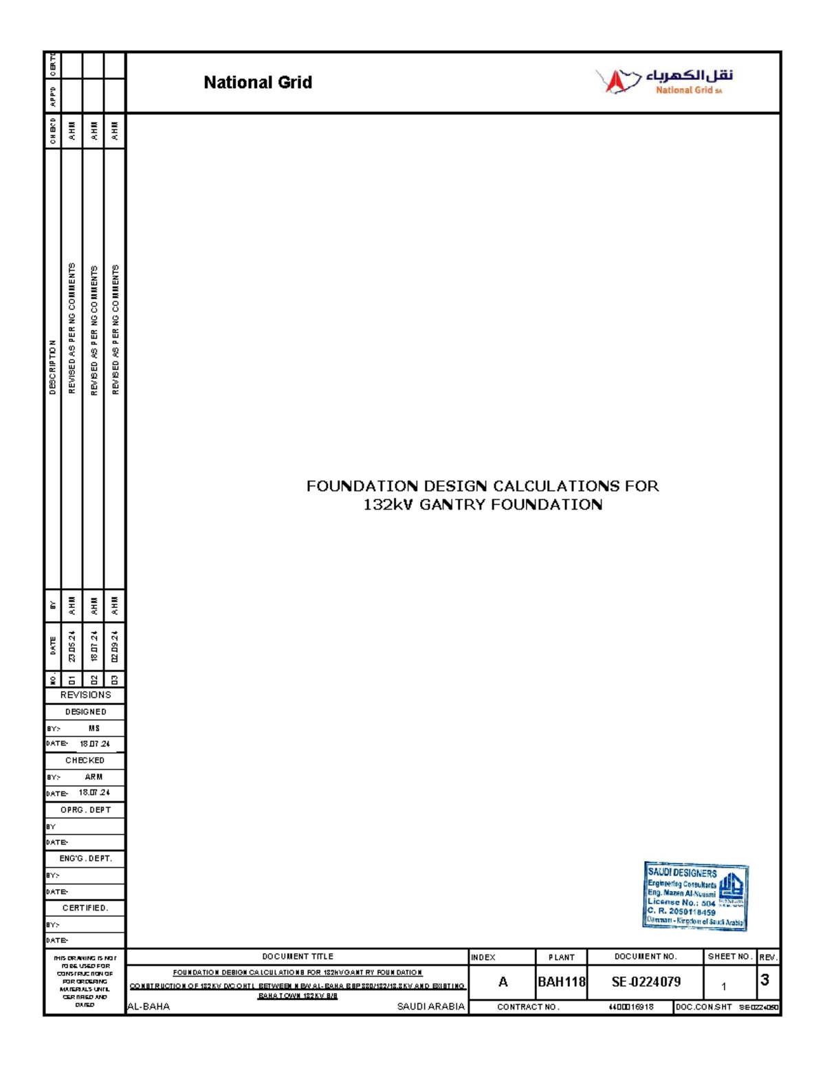 SE-0224079 Rev - rebar - FOUNDATION DESIGN CALCULATIONS FOR 132kV ...