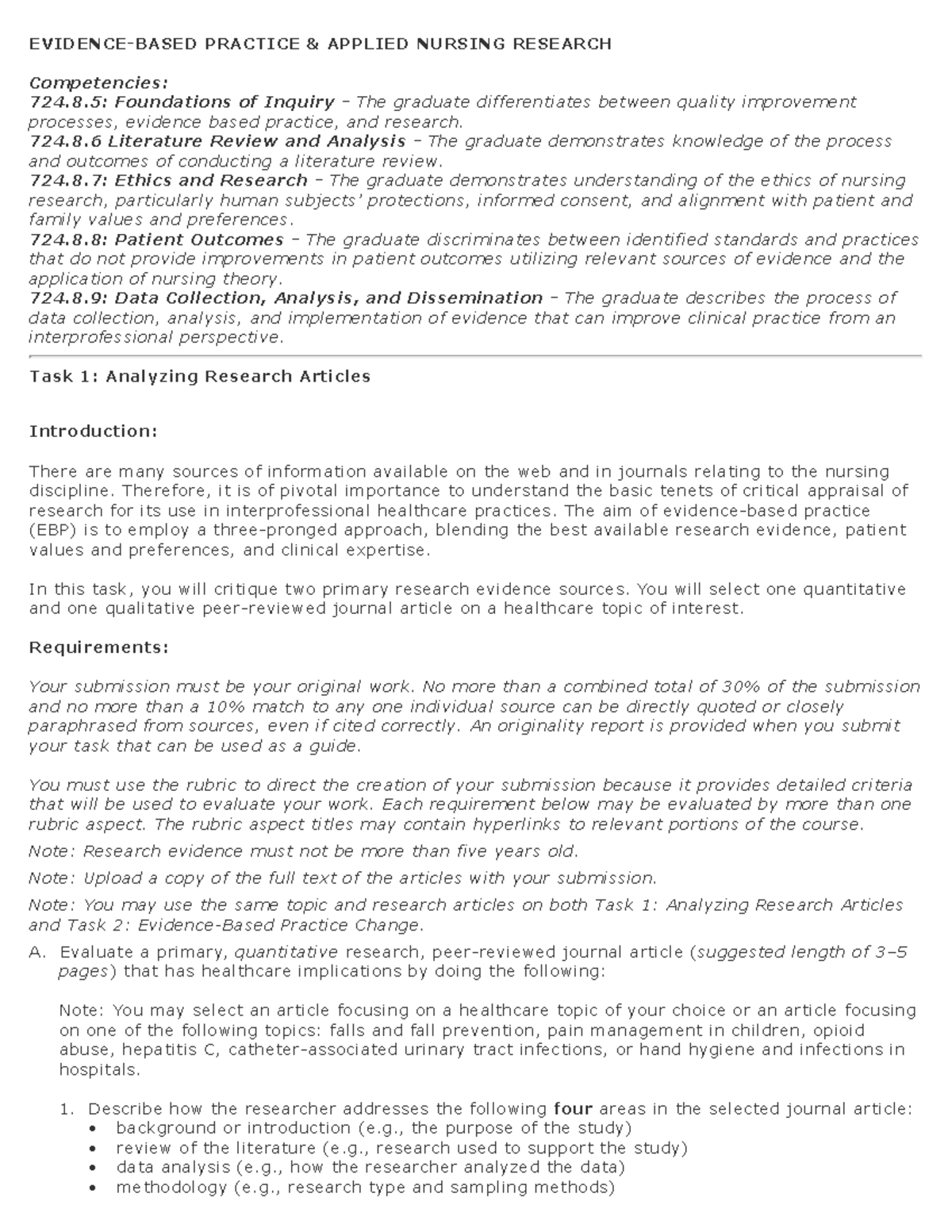 C361 Task 1 Instructions - EVIDENCE-BASED PRACTICE & APPLIED NURSING ...