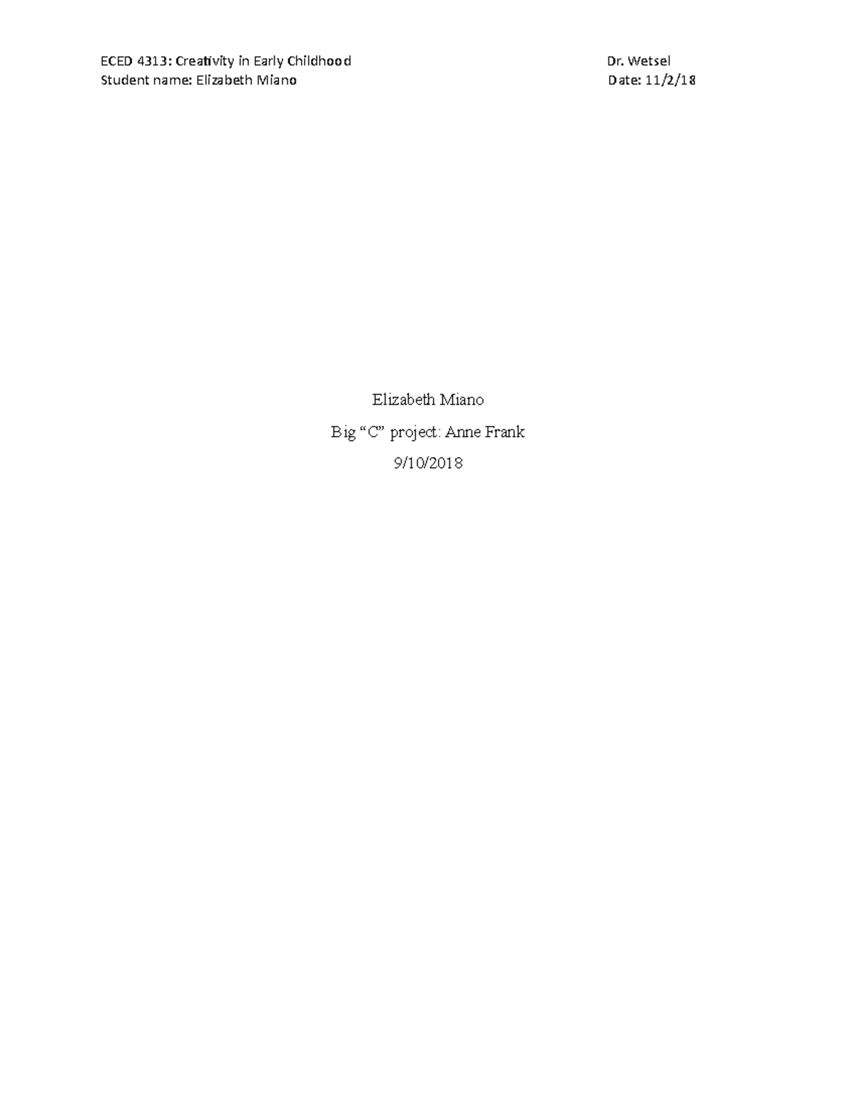 Big C title page photo and reference page - Student name: Elizabeth ...