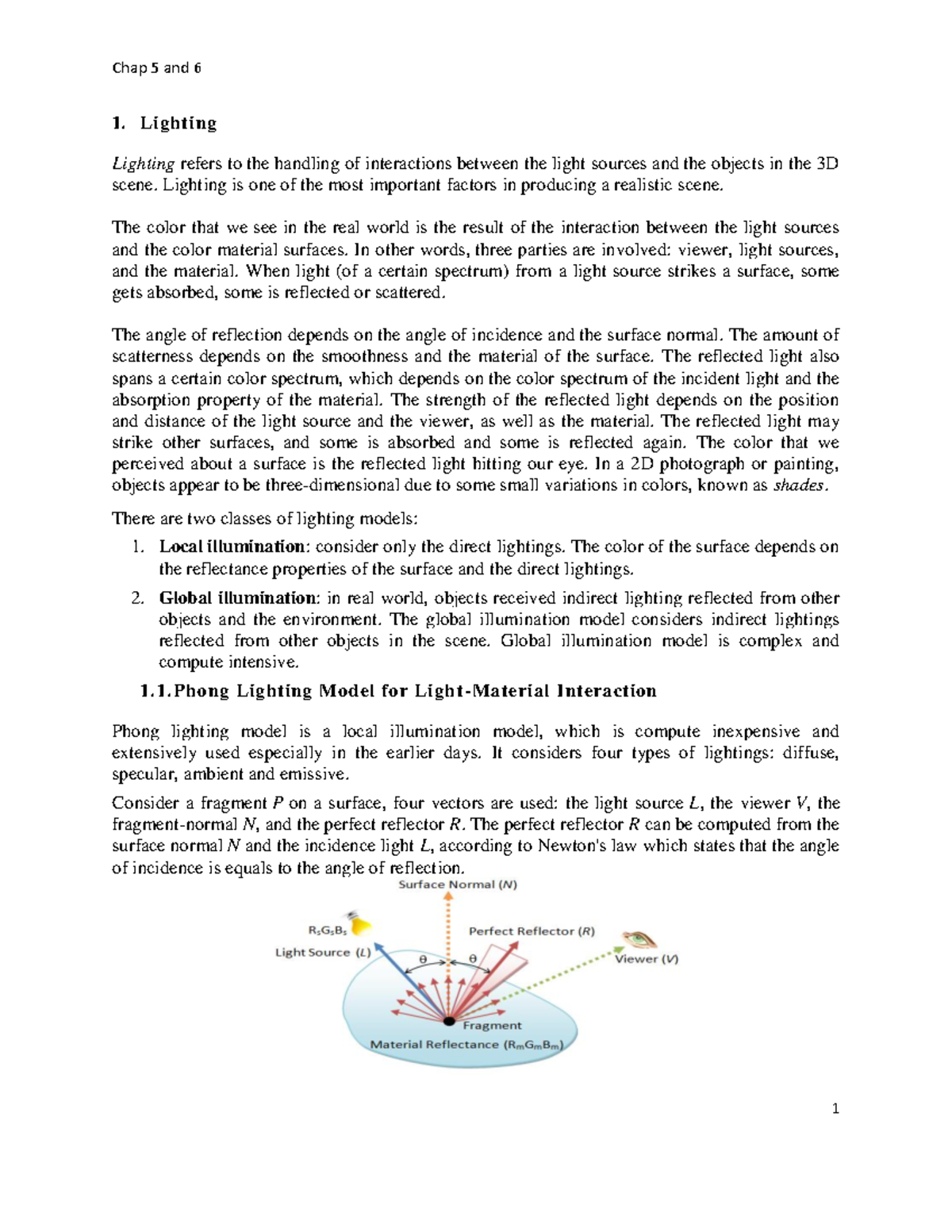 CG-part-III - computer graphics - 1. Lighting Lighting refers to the ...