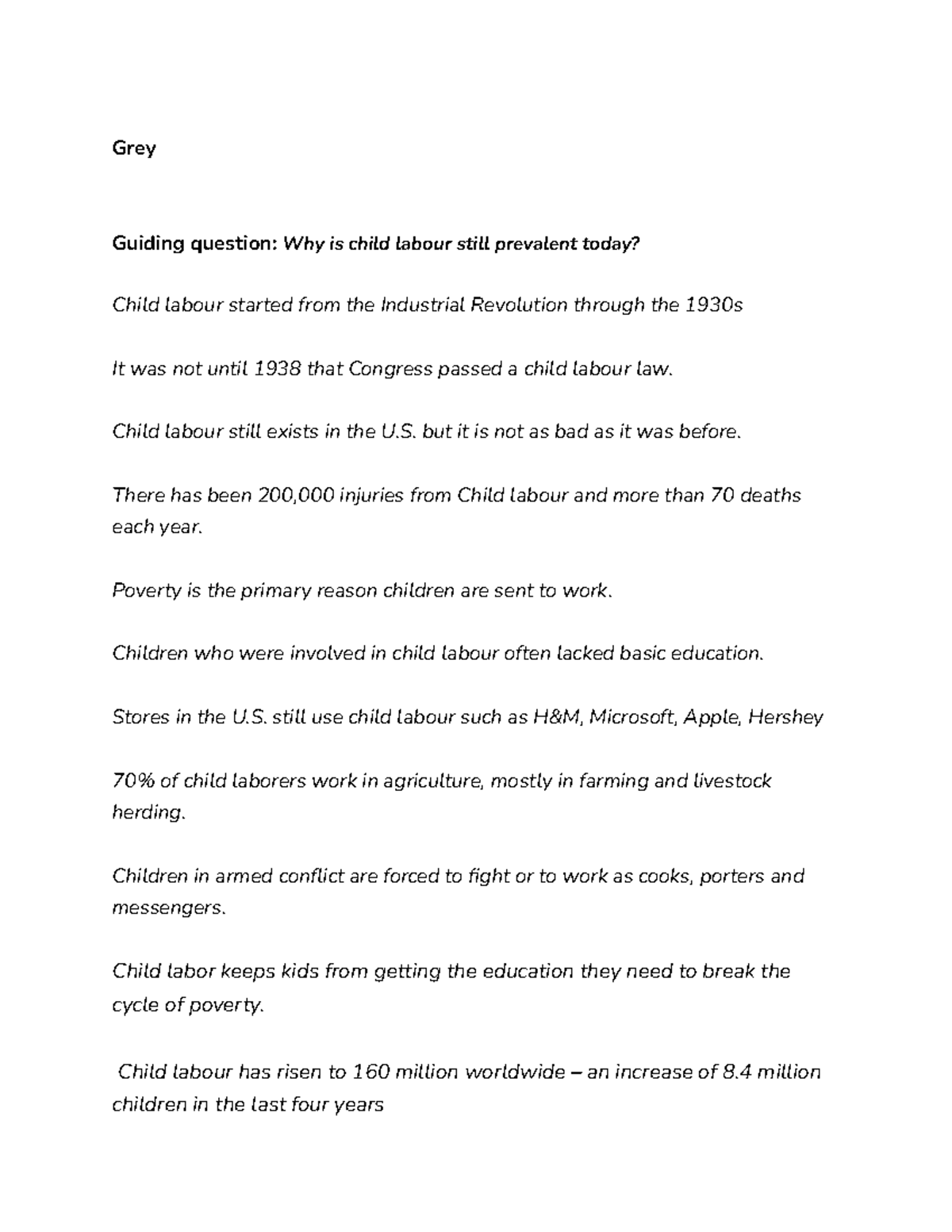 Child Labor Facts - Grey Guiding question: Why is child labour still ...
