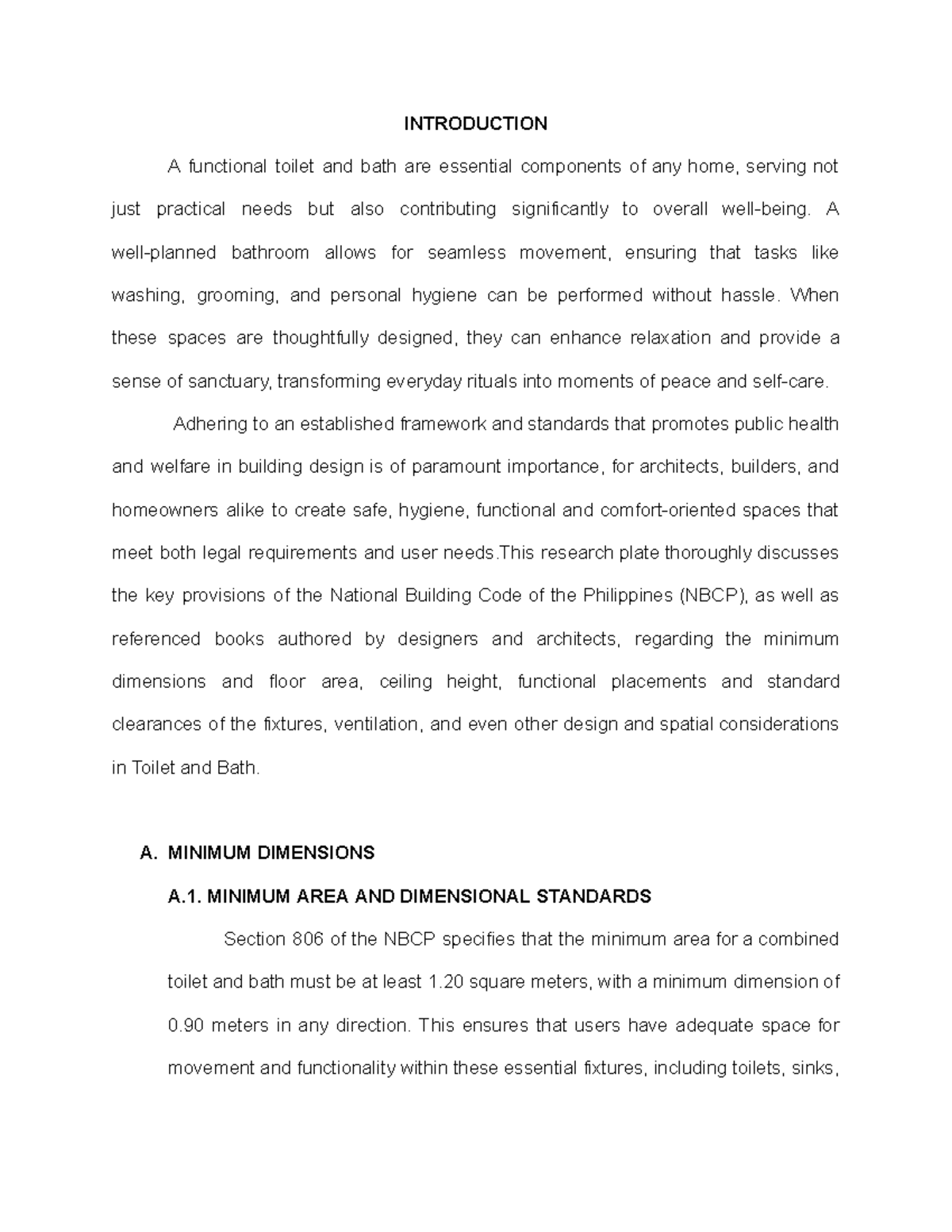 Toilet And Bath Standards - INTRODUCTION A functional toilet and bath ...