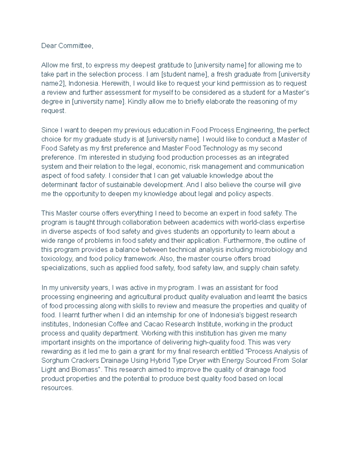 Motivation letter Reference - Dear Committee, Allow me first, to ...