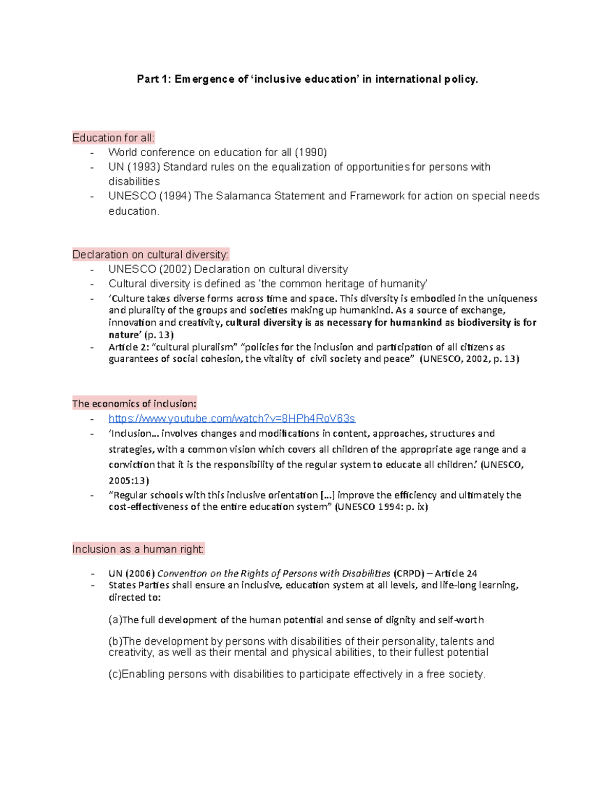 Inclusive education 2 - Lecture notes 2 - BathSpa - Studocu