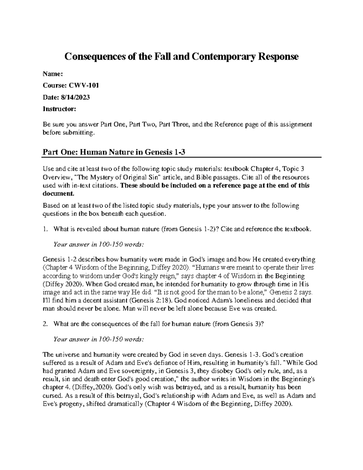 Consequences of the Fall and Contemporary Response - Consequences of ...