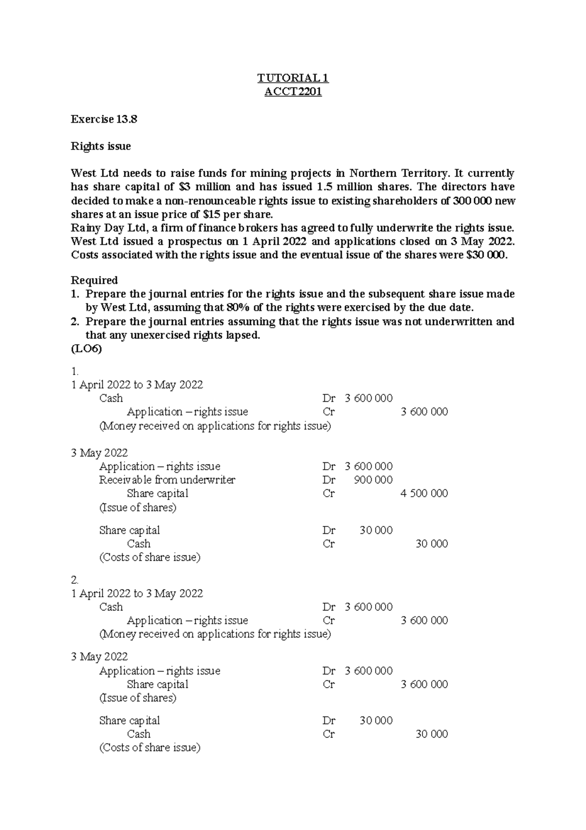Tutorial 1(1) - FINA2222 - UWA - Studocu