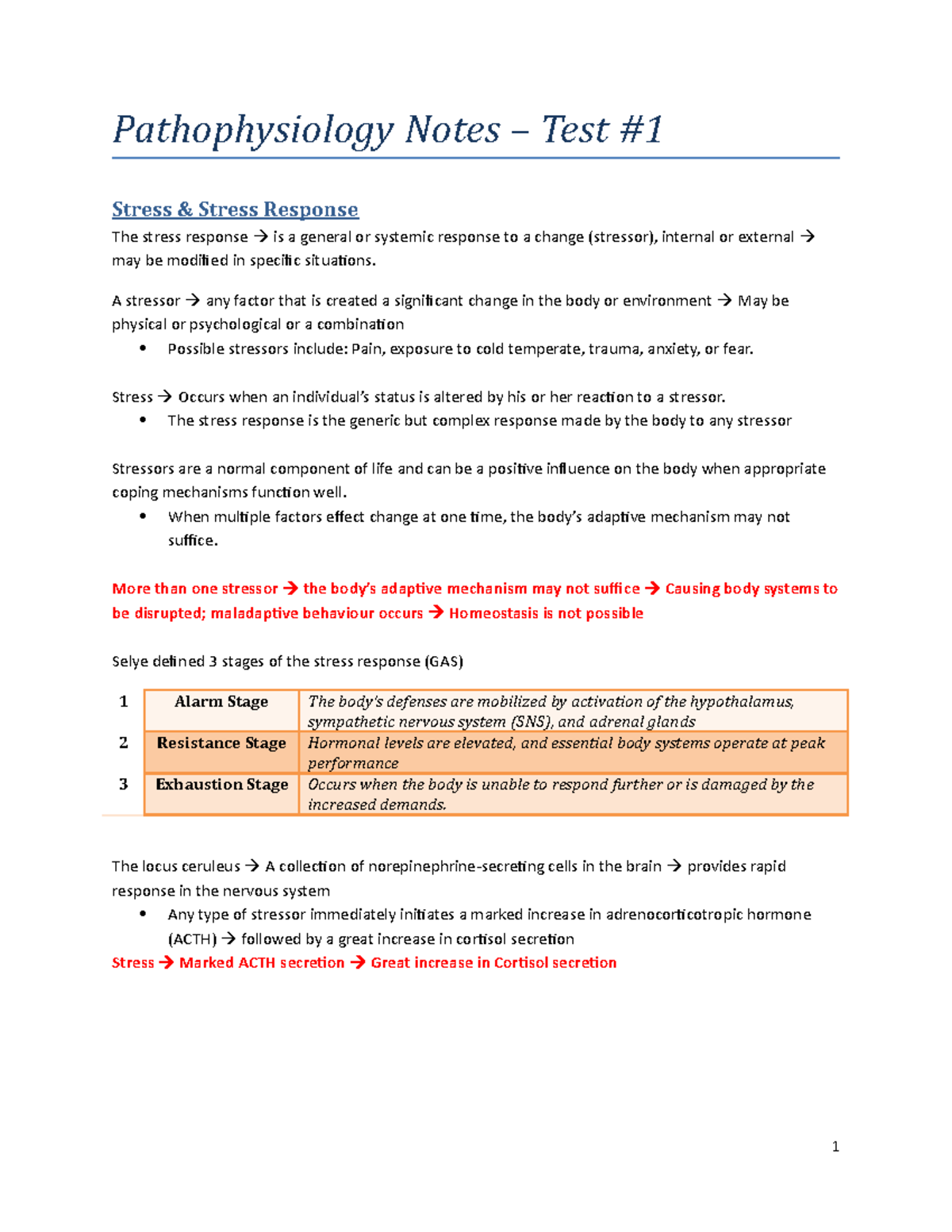 Pathophysiology Notes - Patho 122 (Test 1) - Pathophysiology Notes Test ...