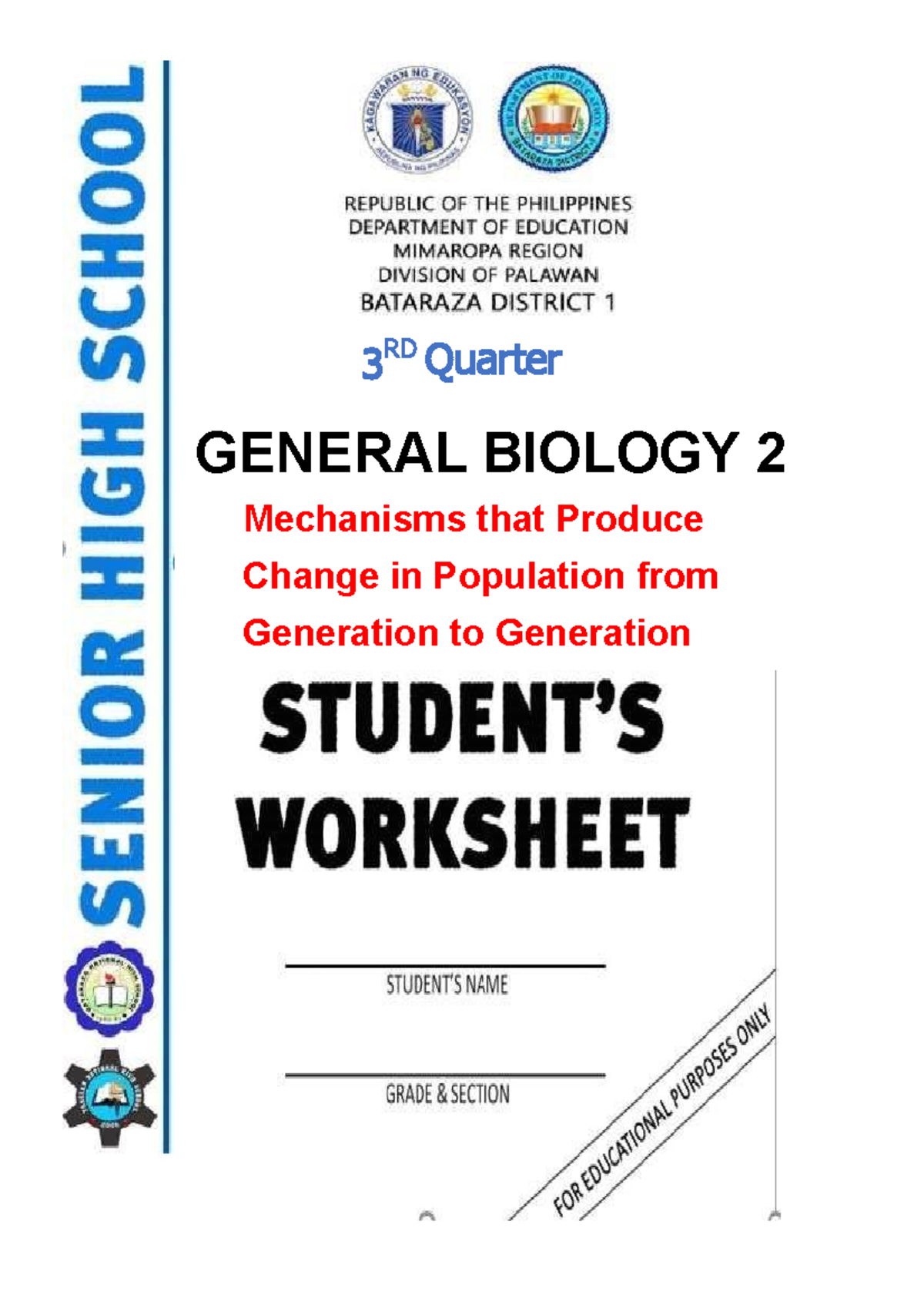 Genbio 3 Quarter 3 Worksheet week 4 NEW - 3 RD Quarter GENERAL BIOLOGY ...