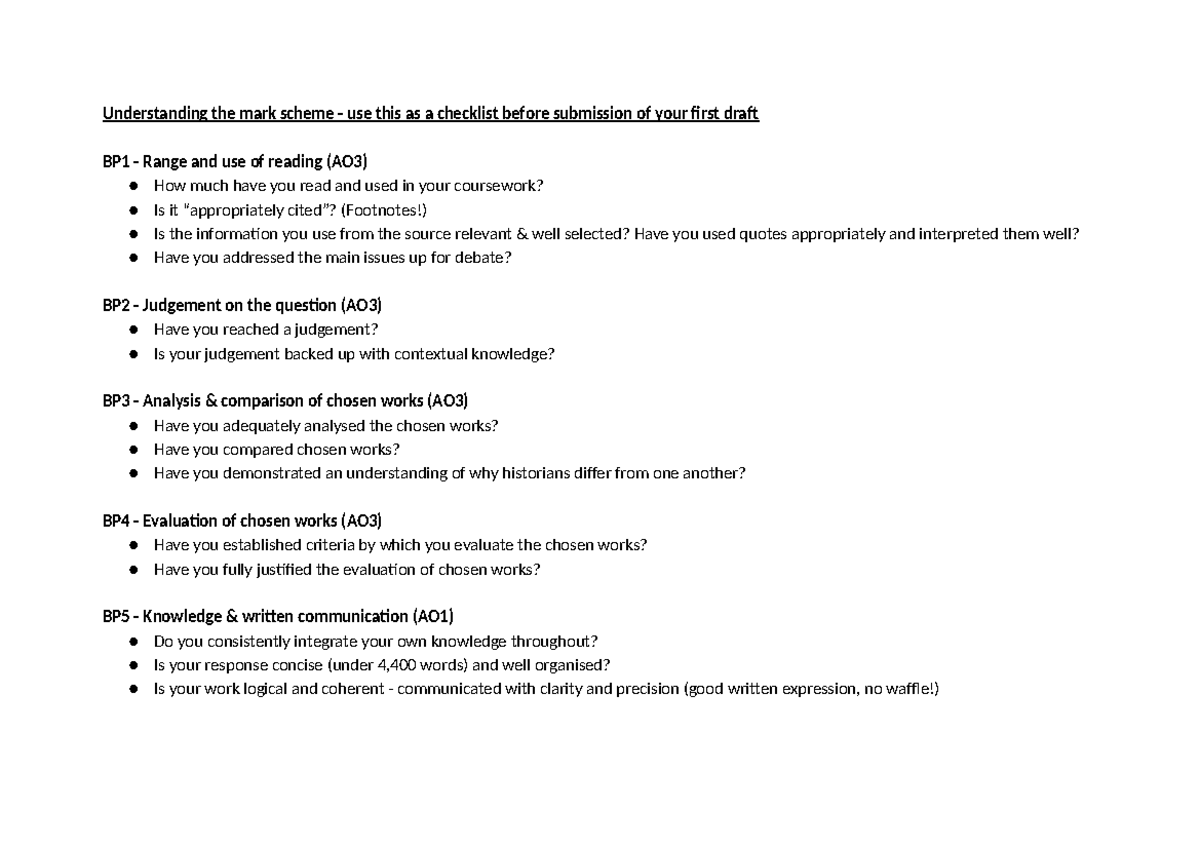 Coursework guide - Understanding the mark scheme - use this as a ...