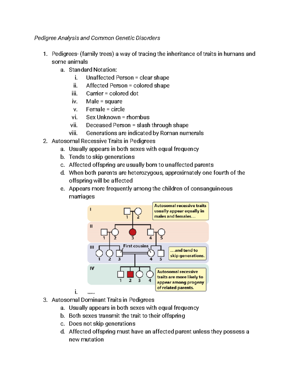 Chapter 6 Pedigree Analysis and Common Genetic Disorders - Pedigree ...