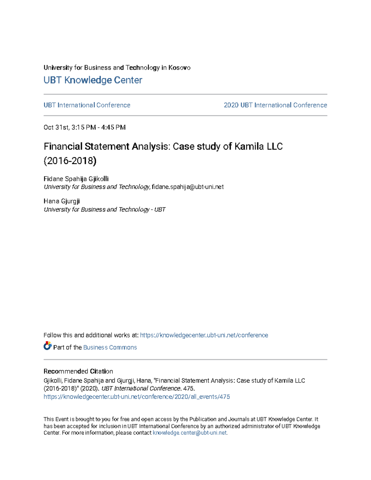 Financial Statement Analysis Case study of Kamila LLC (2016-2018 ...