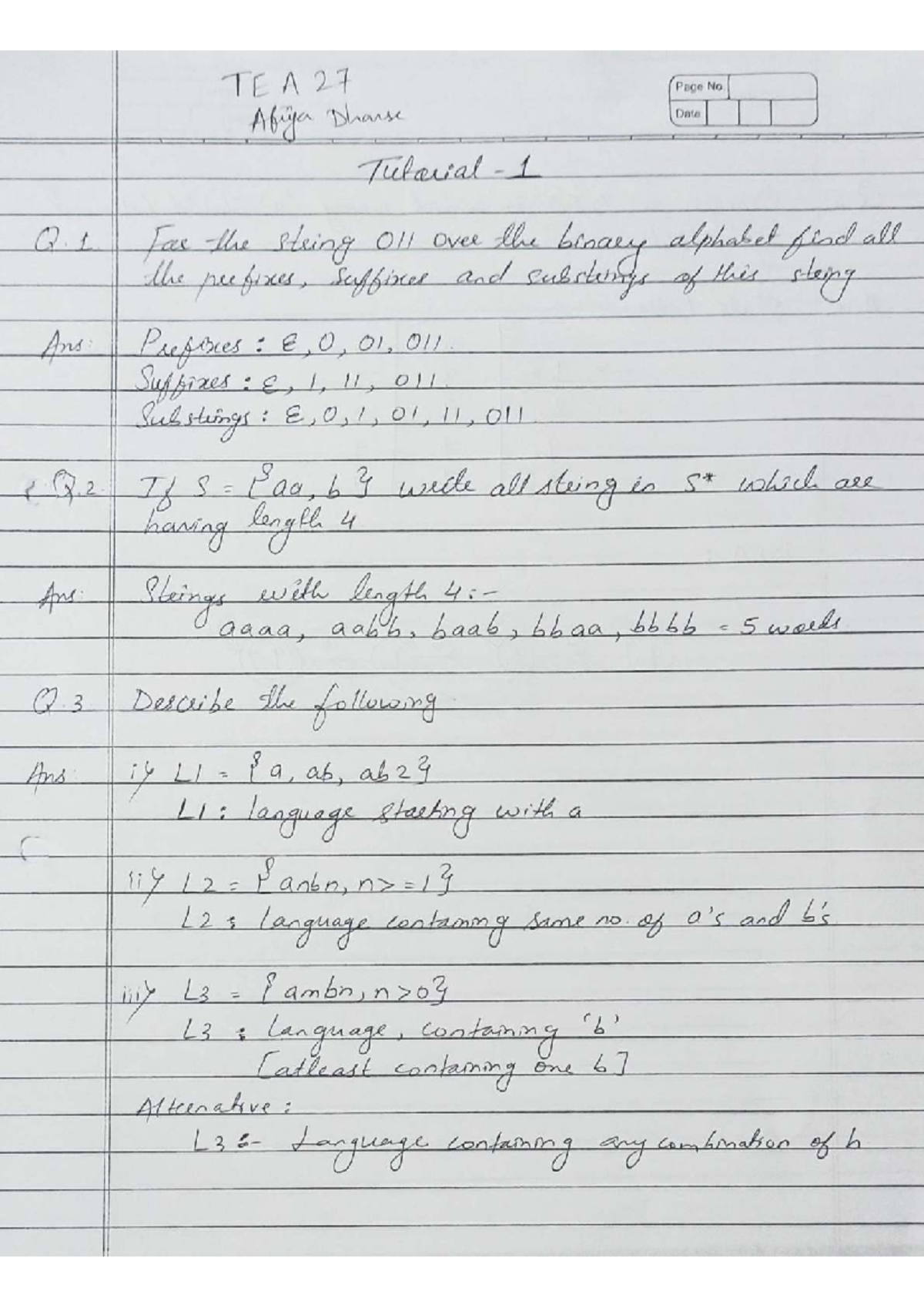 TE A 27 TCS Tutorial - Computer Science and engineering - Studocu