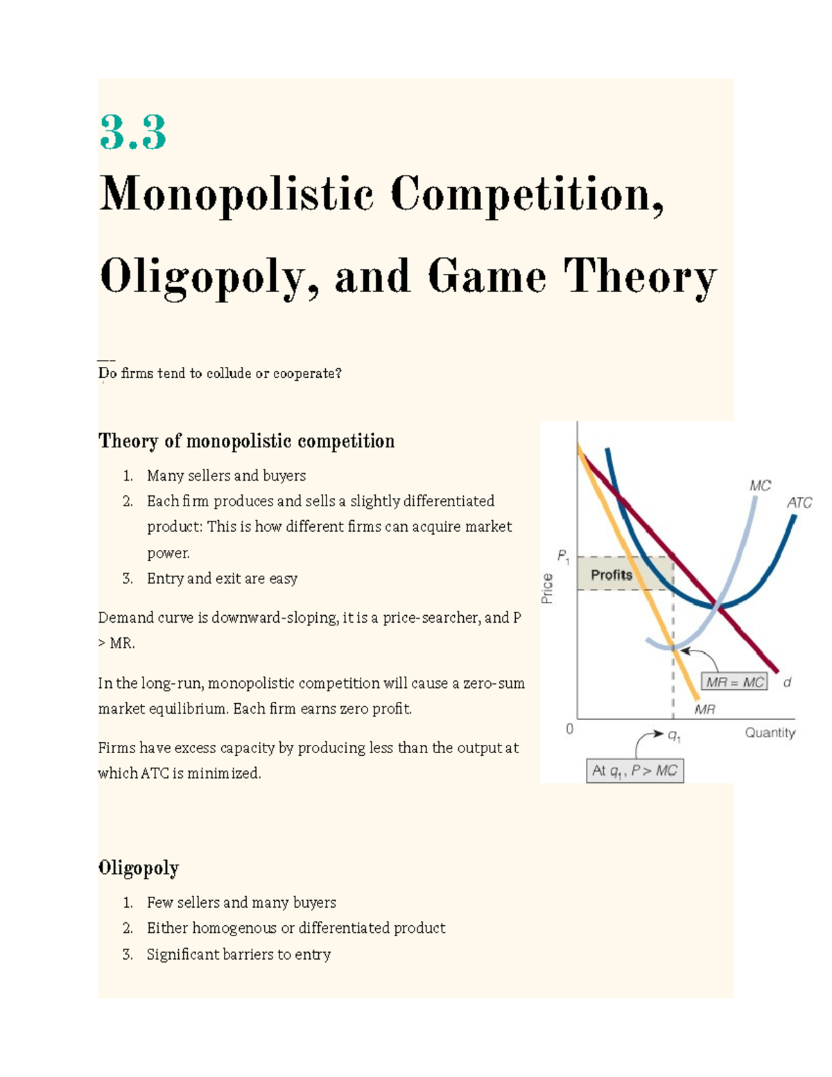 Class notes - 3. Monopolistic Competition, Oligopoly, and Game Theory ...