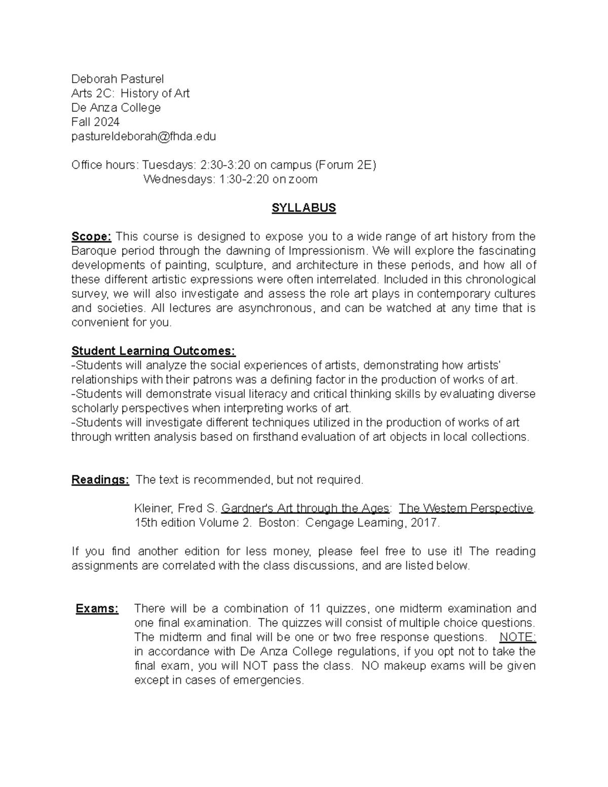 ARTS 2C Syllabus - Deborah Pasturel Arts 2C: History of Art De Anza ...