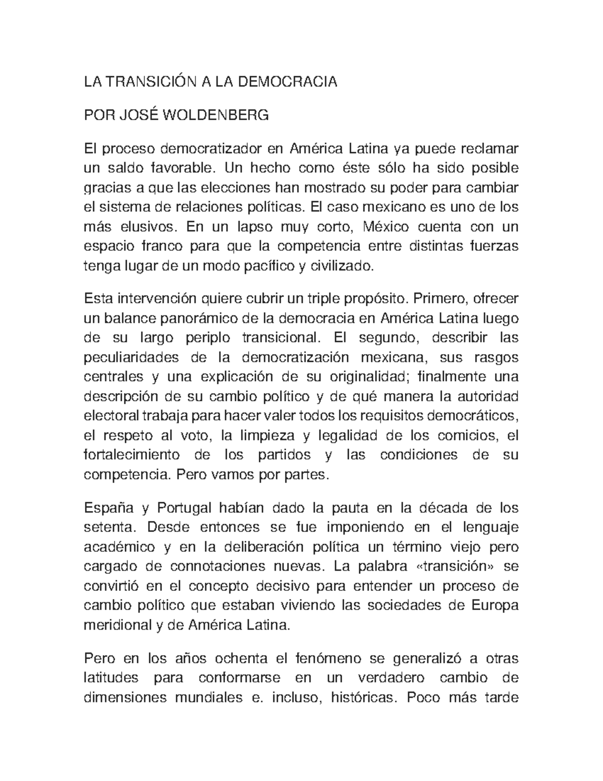 LA Transición A LA Democracia - LA TRANSICIÓN A LA DEMOCRACIA POR JOSÉ ...