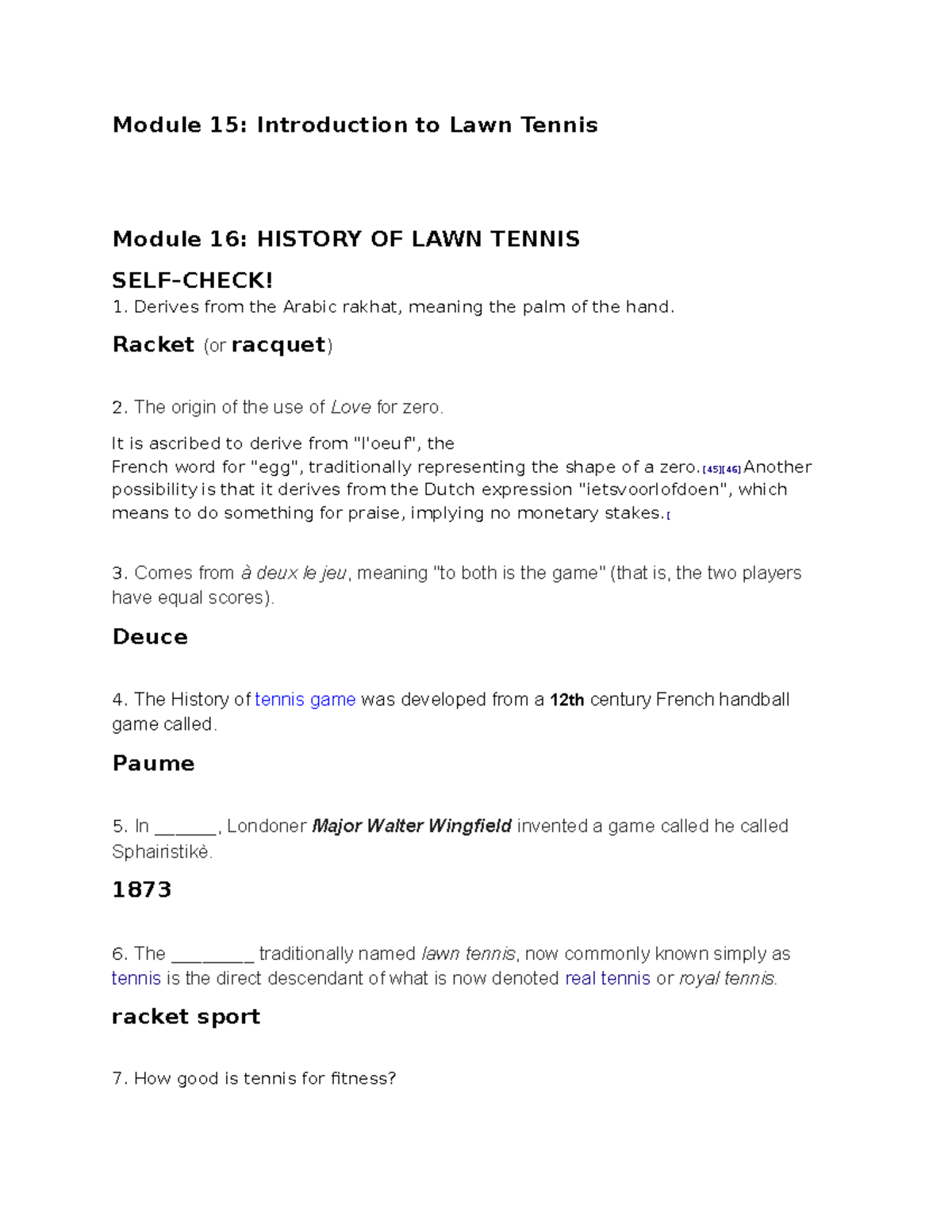 Pe finals - essays - Module 15: Introduction to Lawn Tennis Module 16 ...