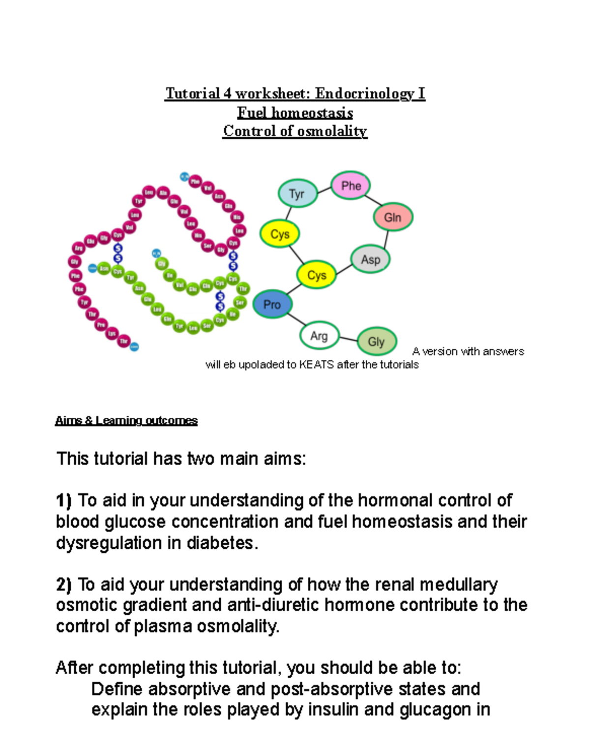 Tutorial 4 - Fuel homeostasis ADH-osmolality-1 - Tutorial 4 worksheet ...