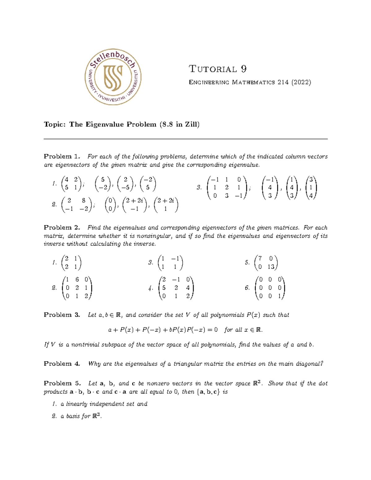 Tutorial 9 Engineering Maths 242 - Tutorial 9 Engineering Mathematics ...