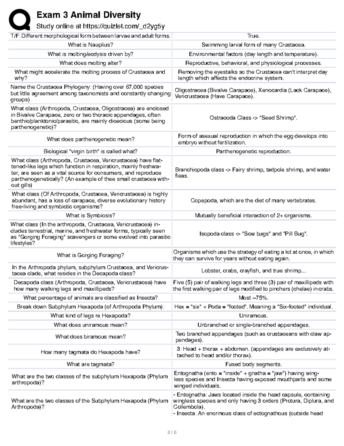 Animal Diversity Study Guide - Exam 3 Animal Diversity Study online at ...