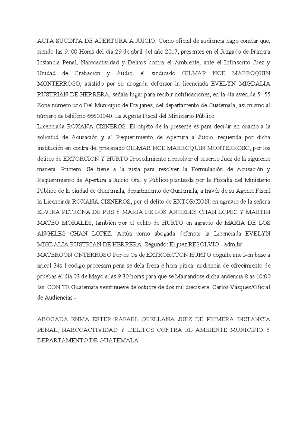 Acta Sucinta de apertura a juicio - ACTA SUCINTA DE APERTURA A JUICIO ...