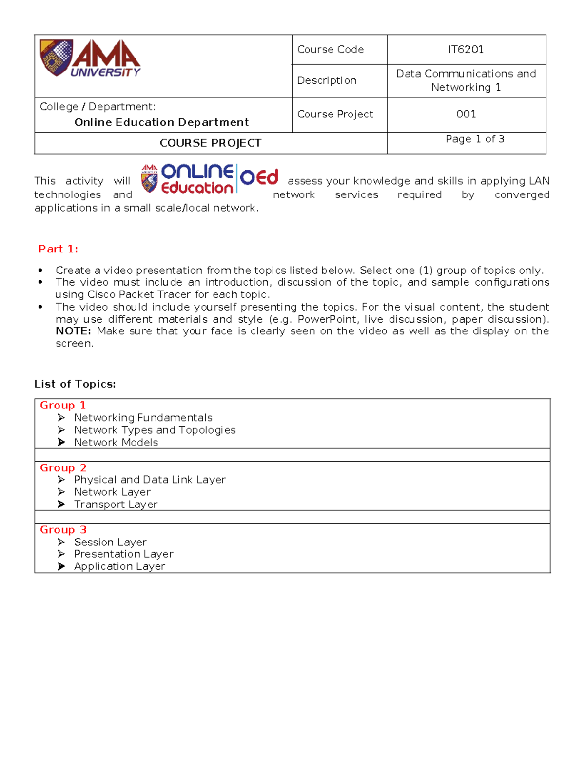 IT6201 - Course Project - Course Code IT Description Data ...