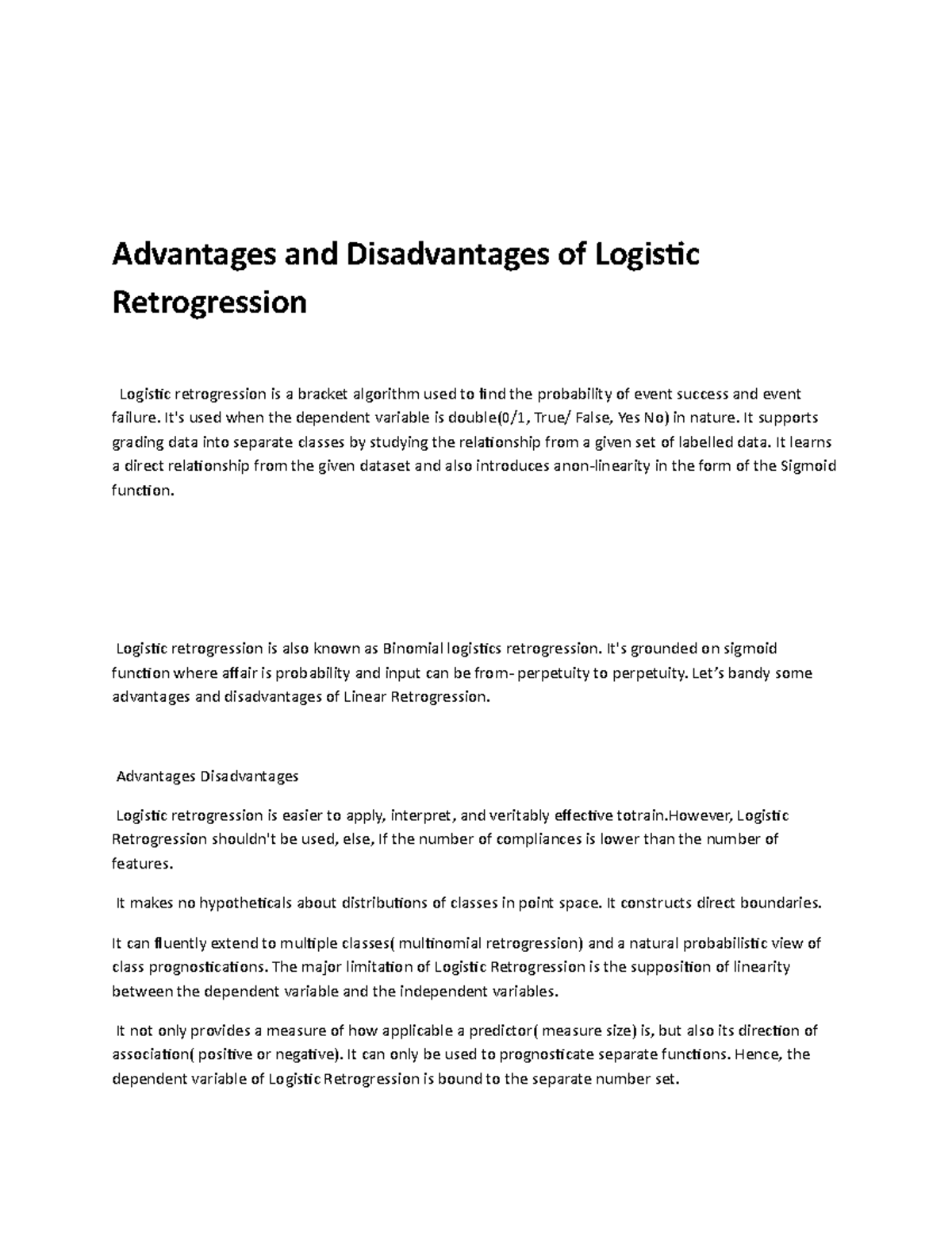 Advantages and Disadvantages of Logistic Retrogression - Advantages and ...