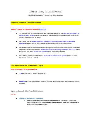 Module-5- Auditing - Module 5 Audit Sampling and Completing the Audit 5 ...