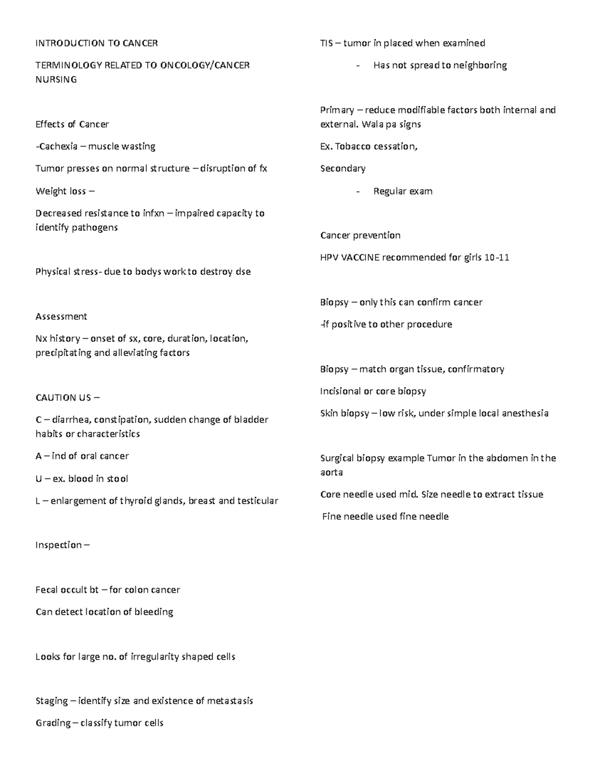 Introduction TO Cancer notes (Auto Recovered) - INTRODUCTION TO ...