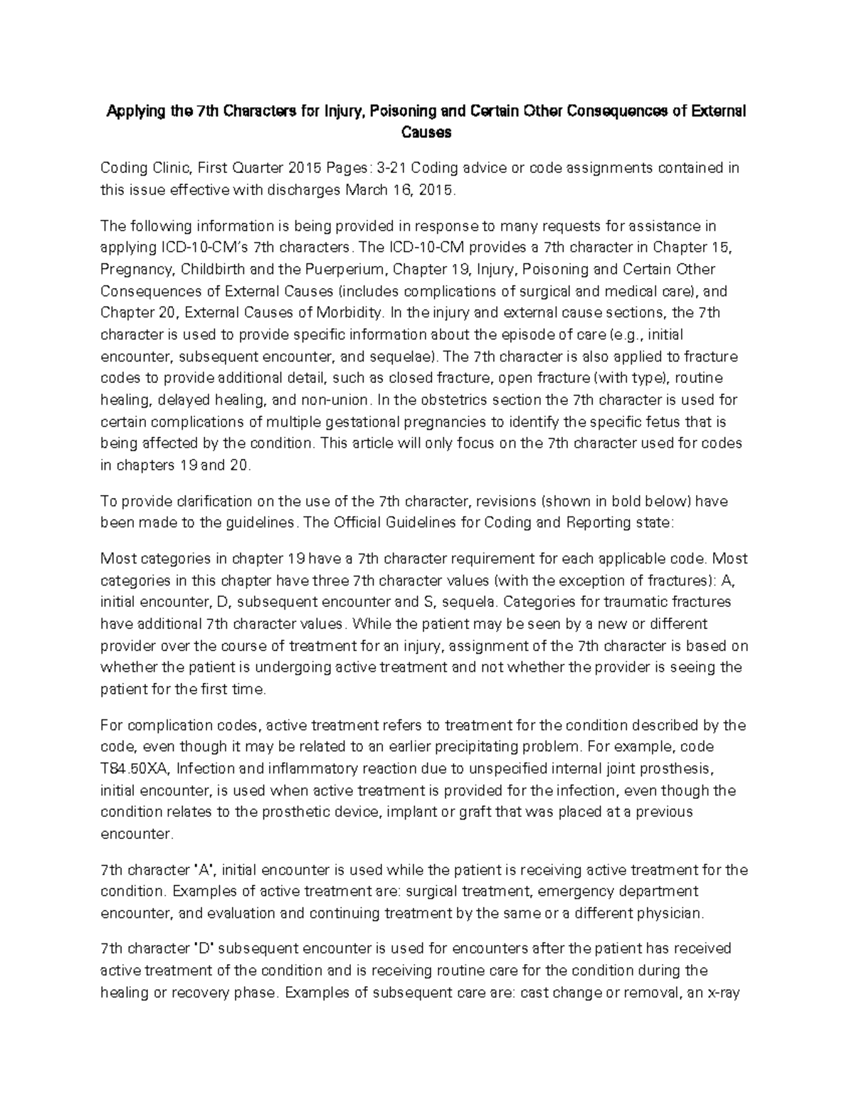 Applying the 7th Characters for Injury- Coding Clinic Clarifications ...