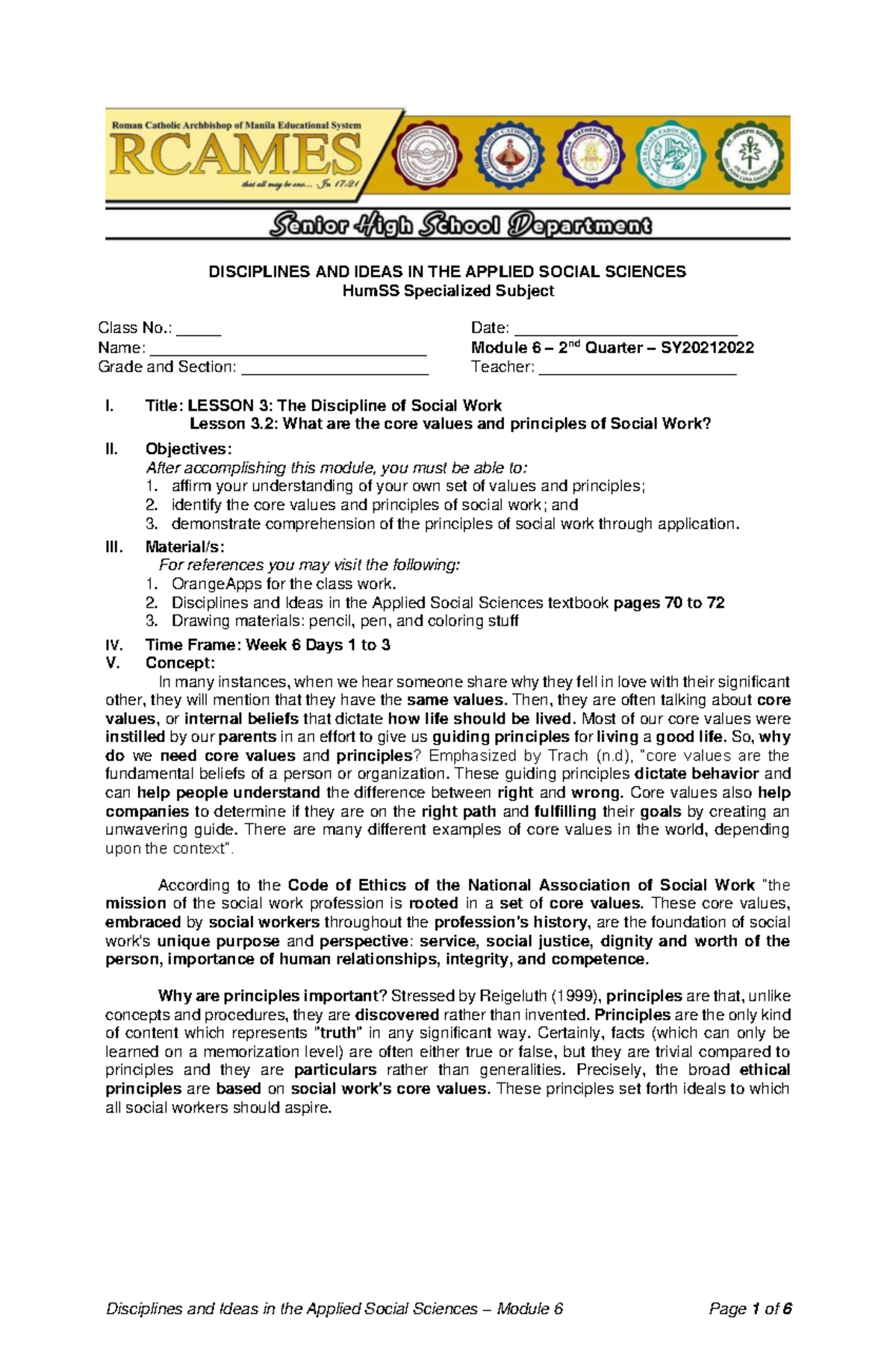 Diass Module #6 - useful - DISCIPLINES AND IDEAS IN THE APPLIED SOCIAL ...