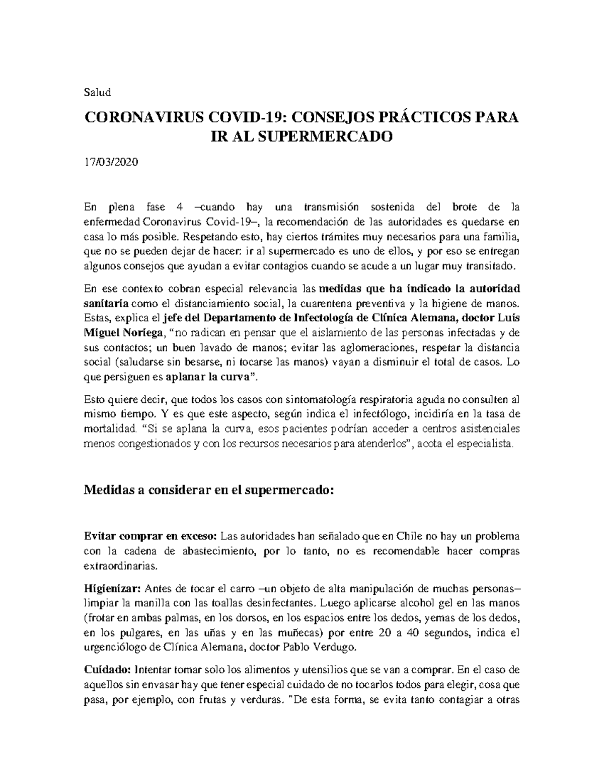 Salud: CORONAVIRUS COVID-19: CONSEJOS PRÁCTICOS PARA IR AL SUPERMERCADO ...